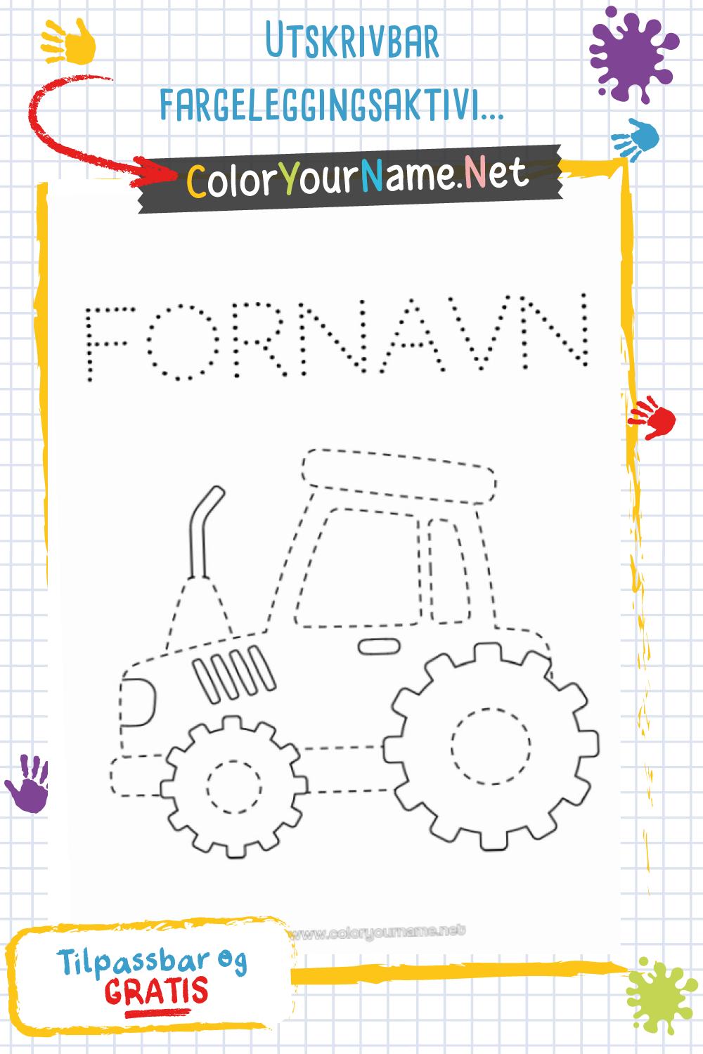 Utskrivbar fargeleggingsaktivitet med traktor for barn