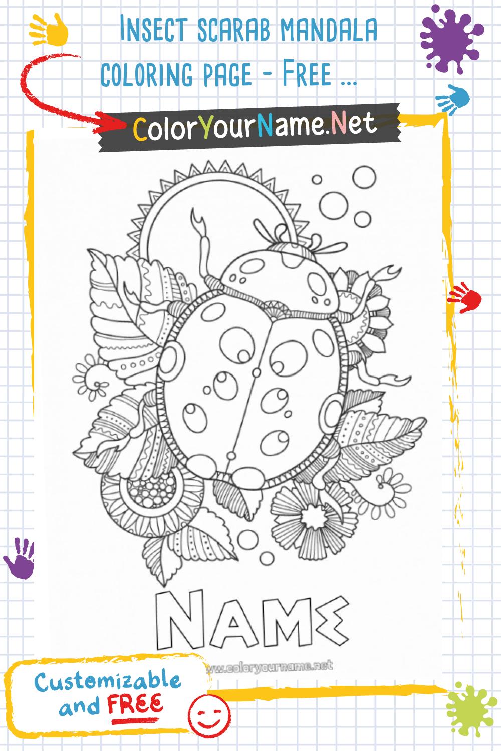 Insect scarab mandala coloring page - Free and customizable