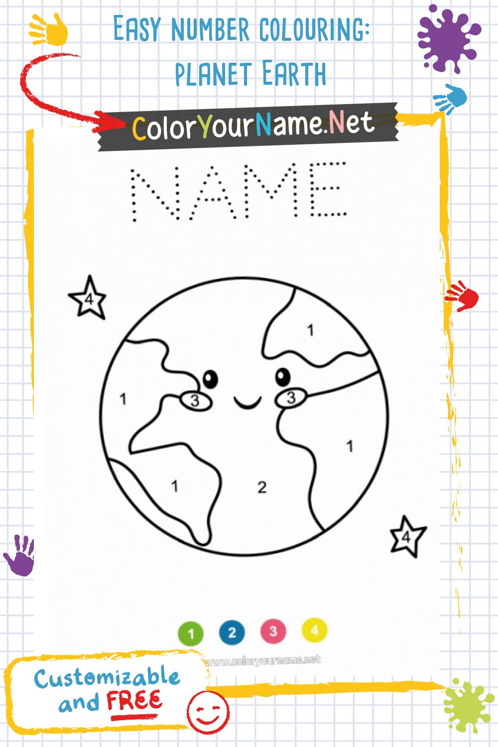Easy number colouring: planet Earth