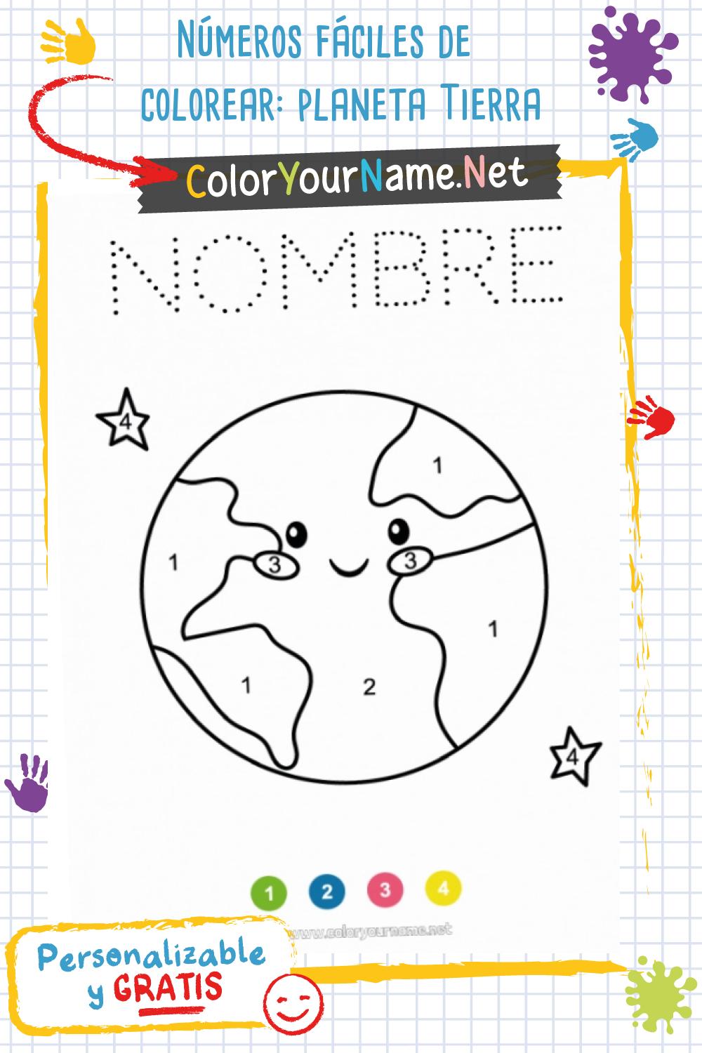 Números fáciles de colorear: planeta Tierra