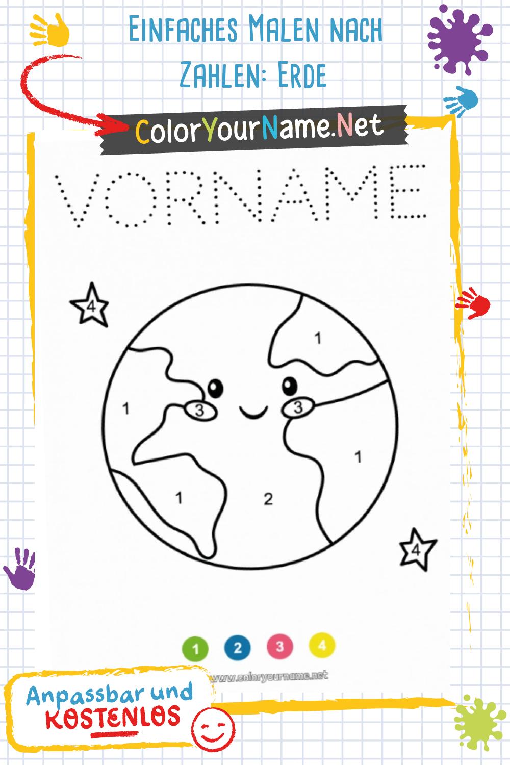 Einfaches Malen nach Zahlen: Erde