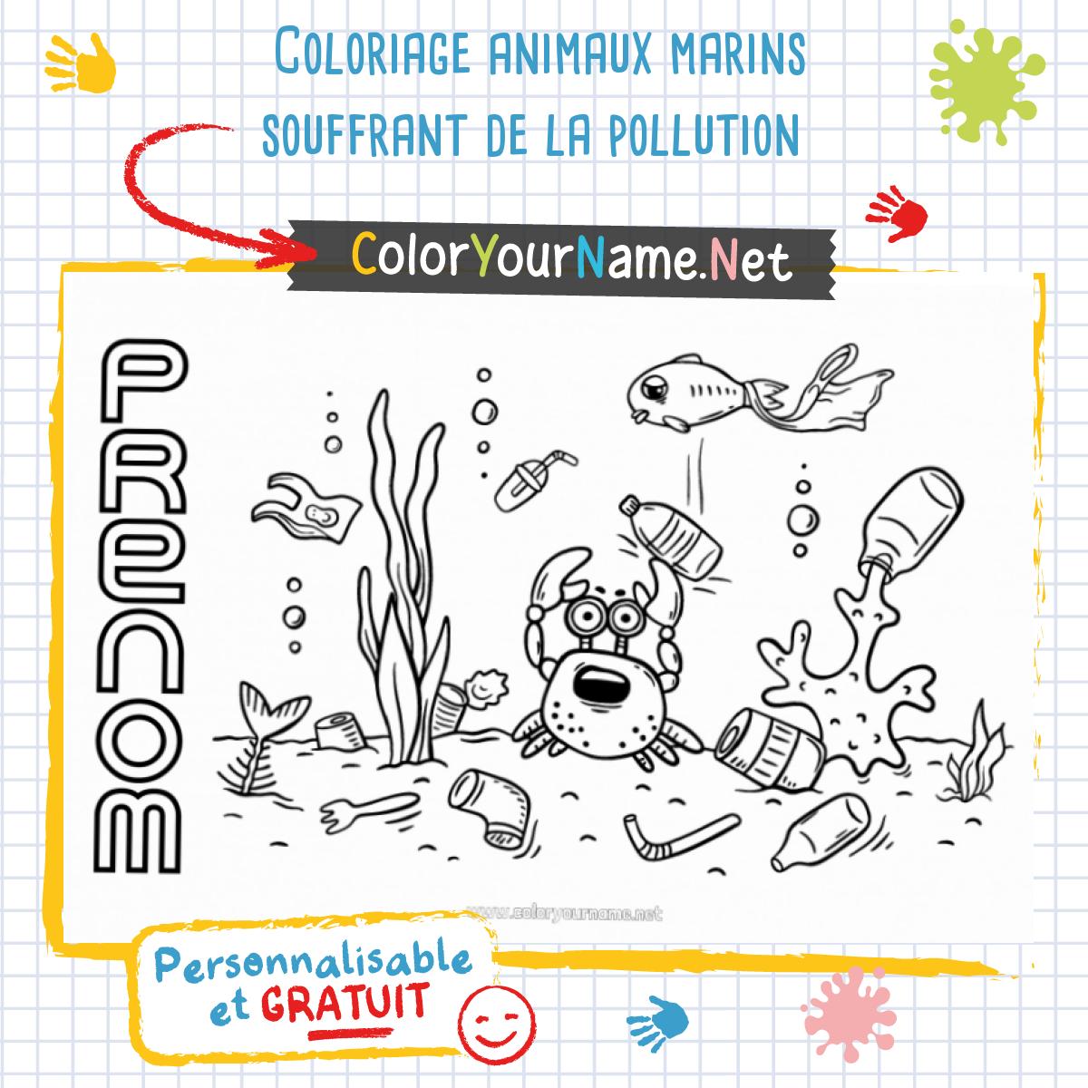 Coloriage animaux marins souffrant de la pollution