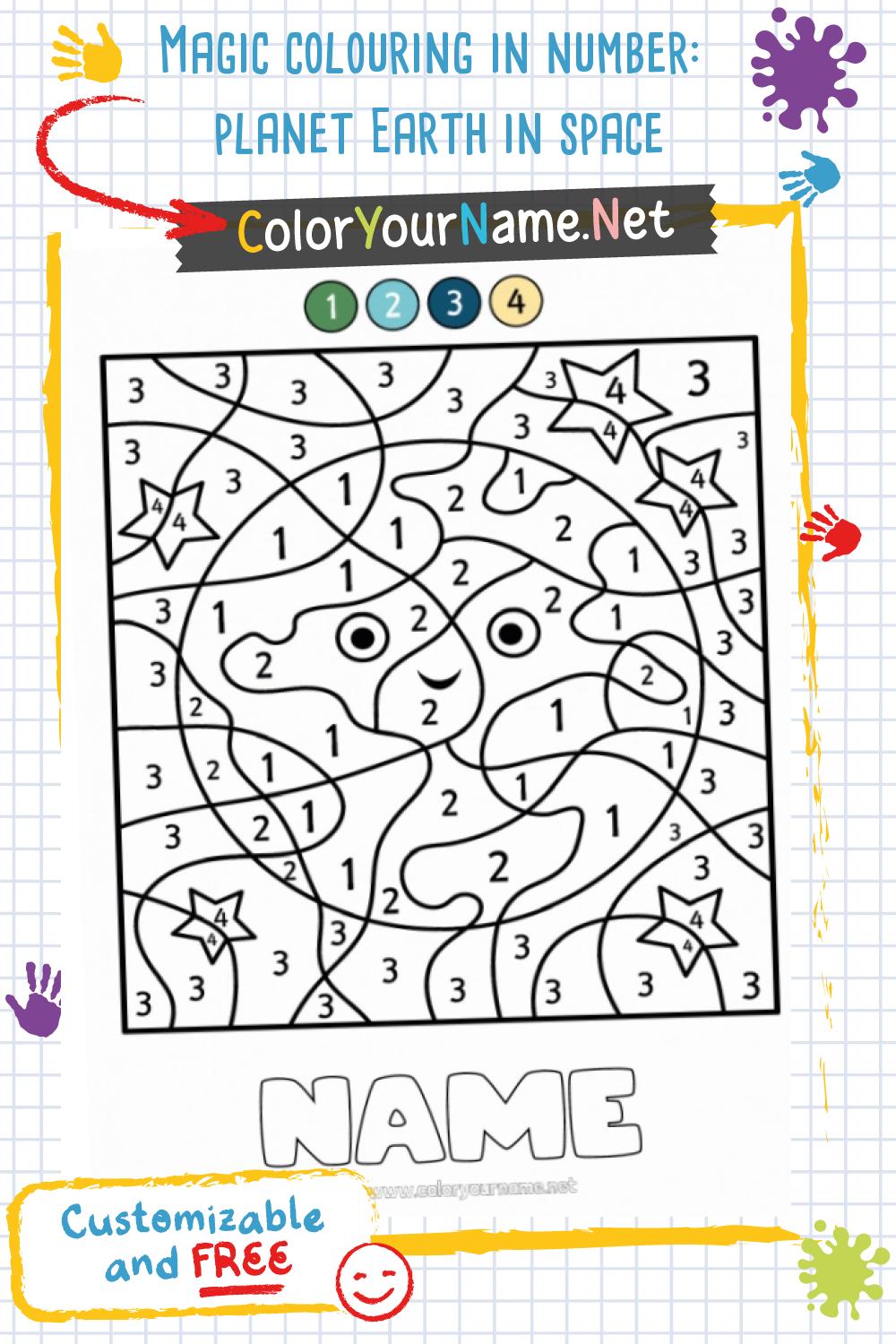 Magic colouring in number: planet Earth in space