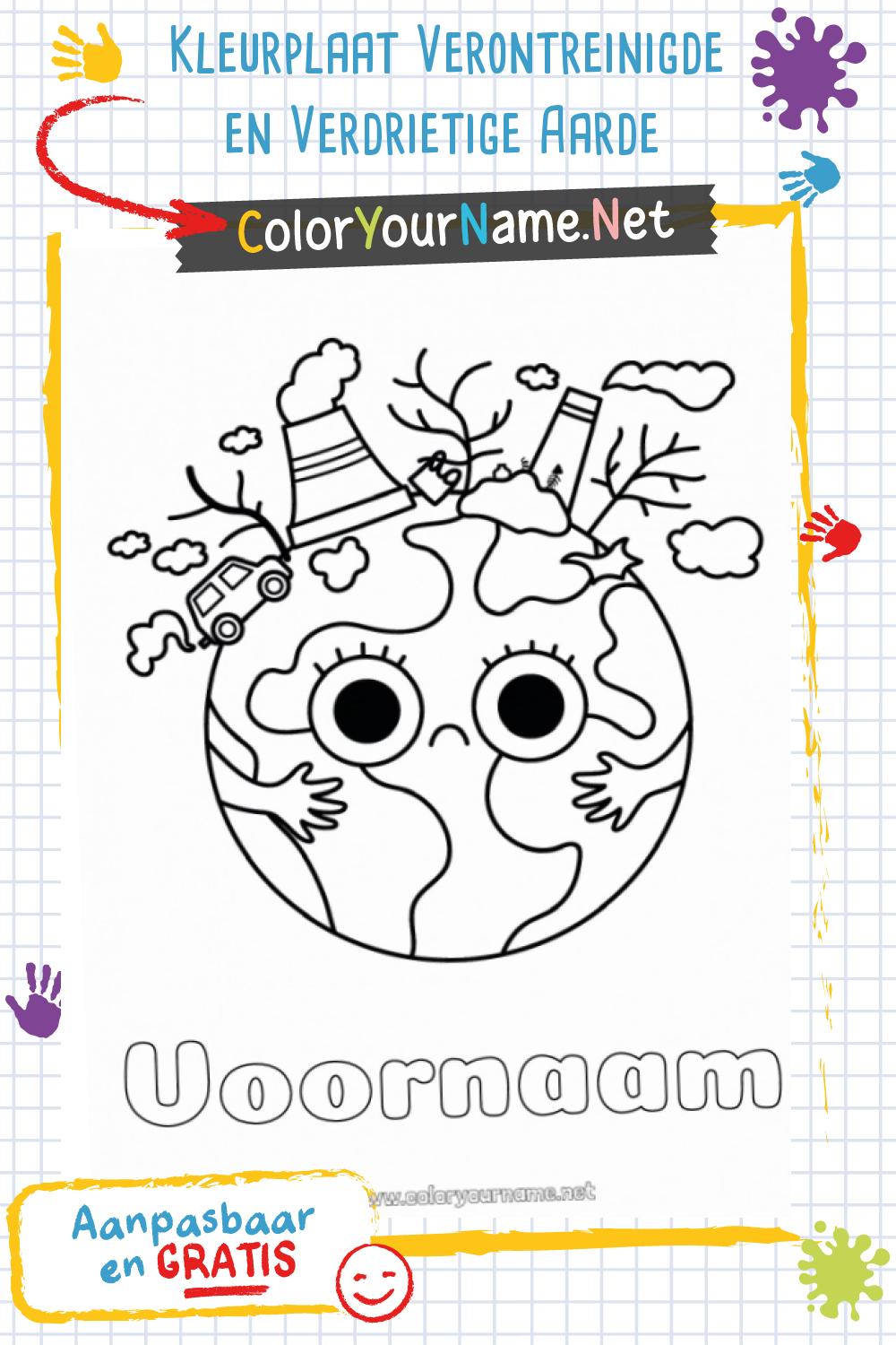 Kleurplaat Verontreinigde en Verdrietige Aarde