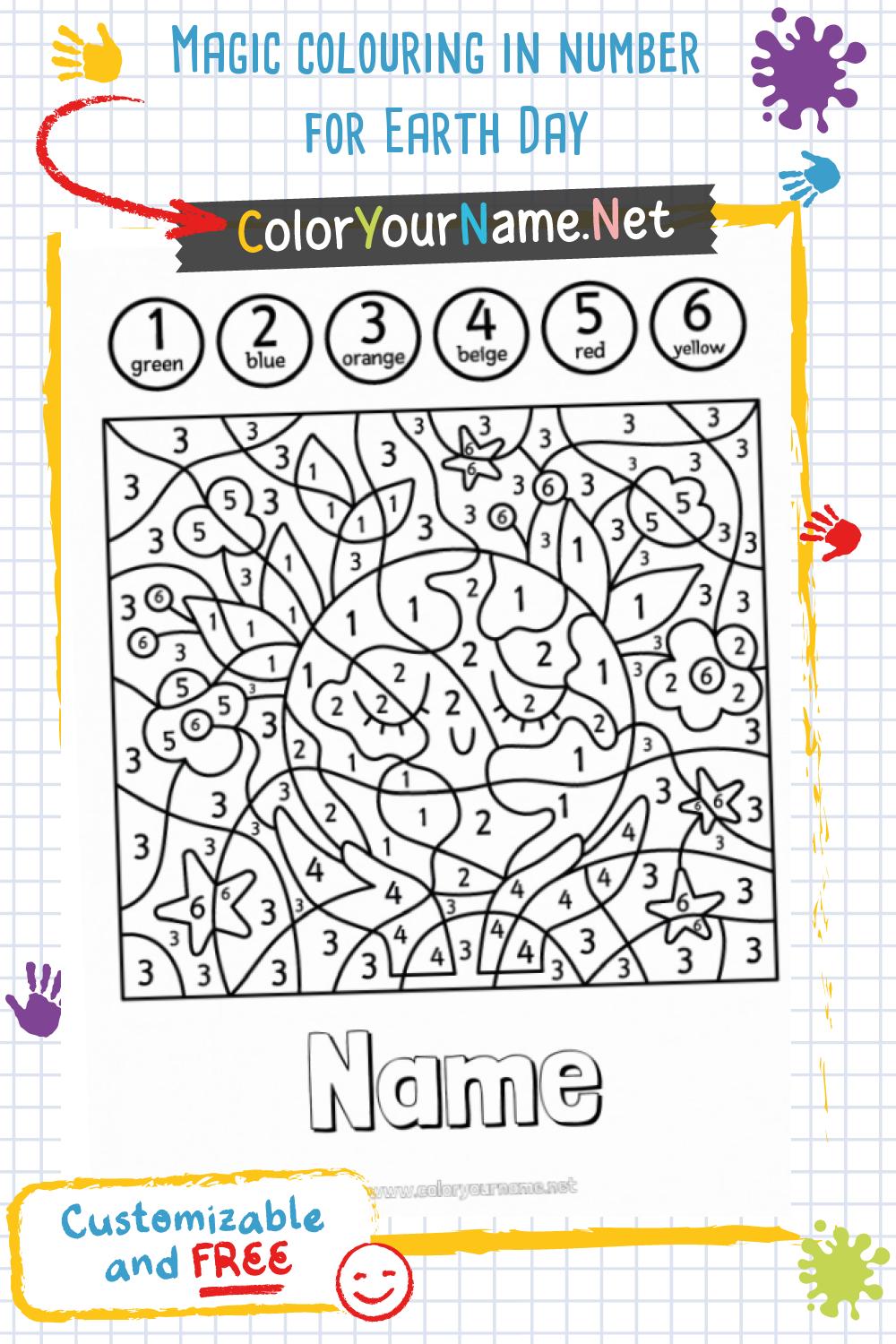 Magic colouring in number for Earth Day