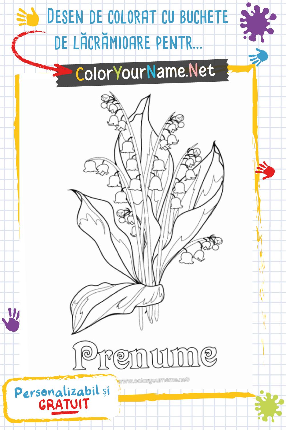 Desen de colorat cu buchete de lăcrămioare pentru 1 Mai.