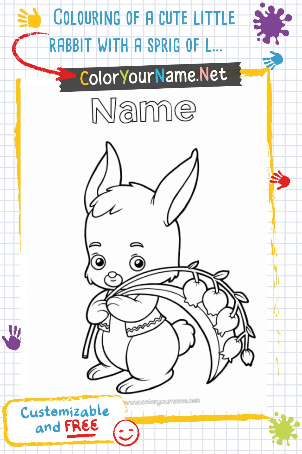 Colouring of a cute little rabbit with a sprig of lily of the valley