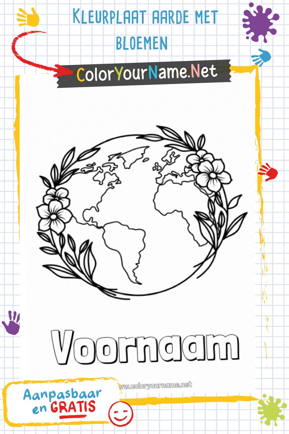 Kleurplaat aarde met bloemen