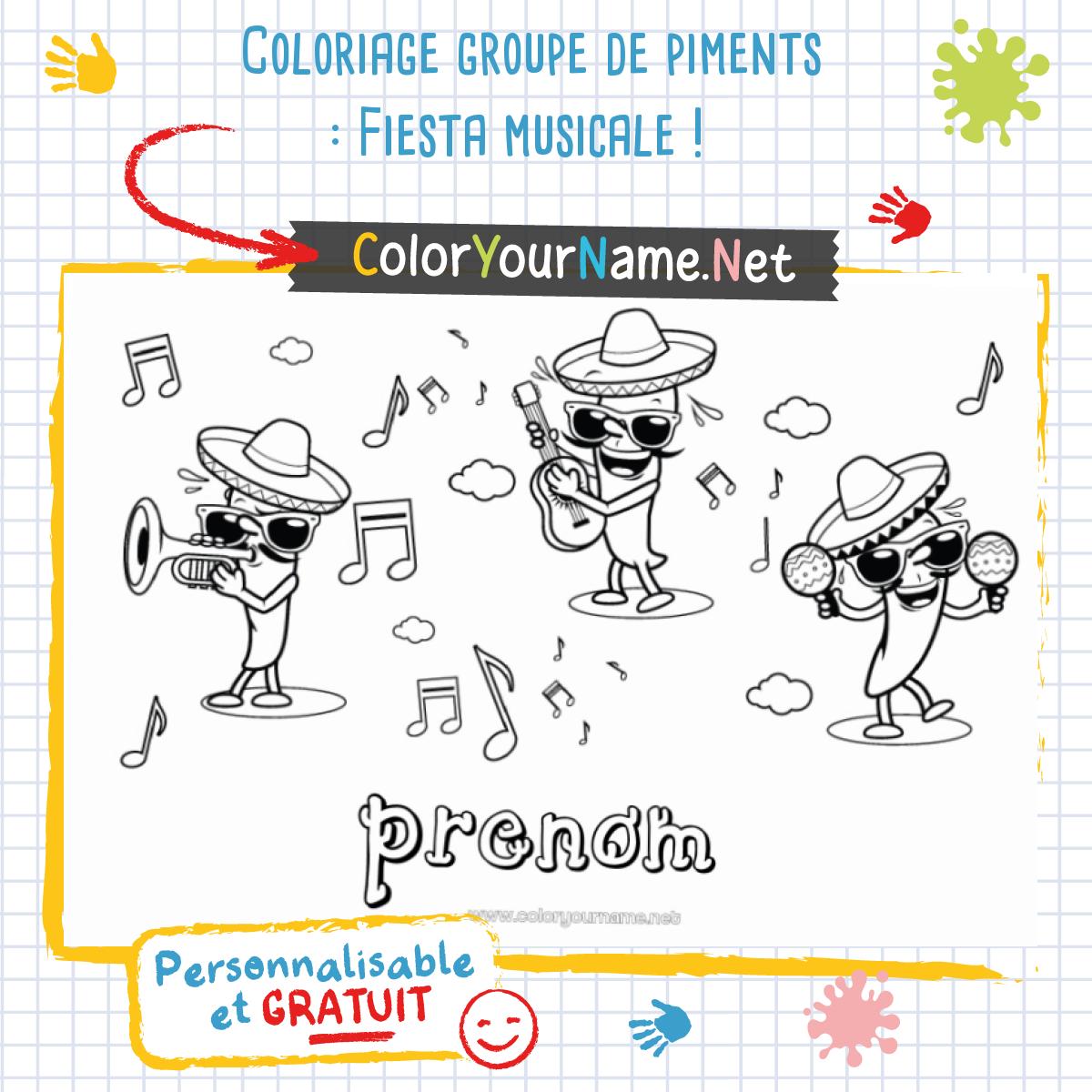 Coloriage groupe de piments : Fiesta musicale