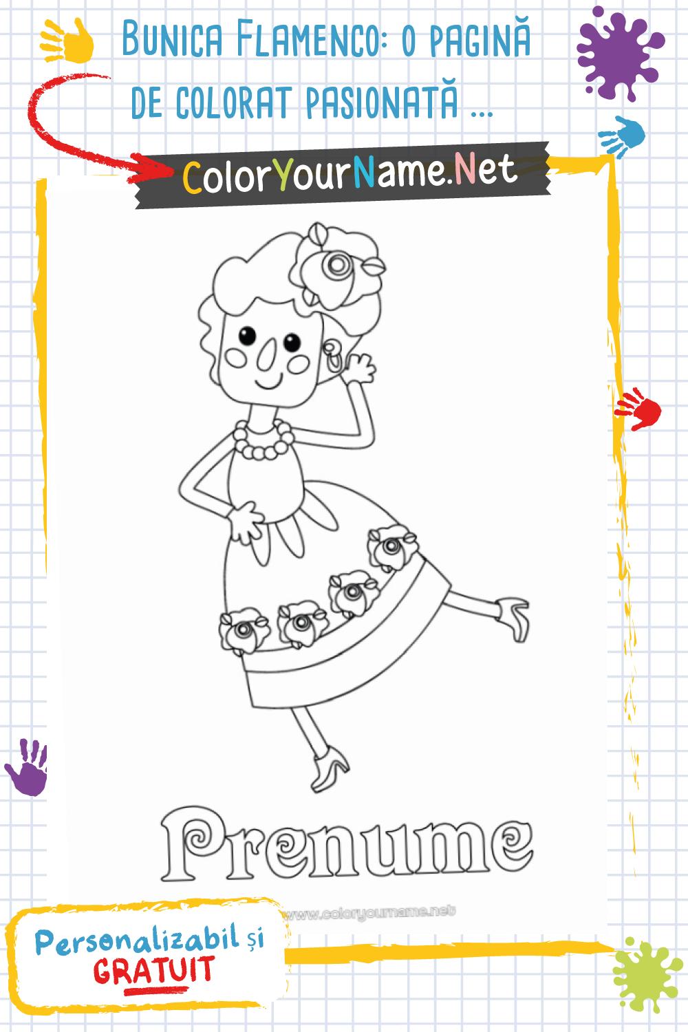 Bunica Flamenco: o pagină de colorat pasionată și gratuită