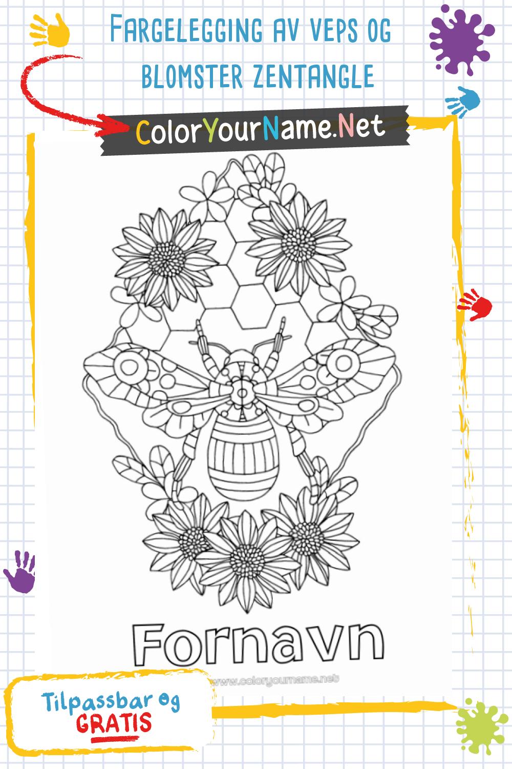 Fargelegging av veps og blomster zentangle