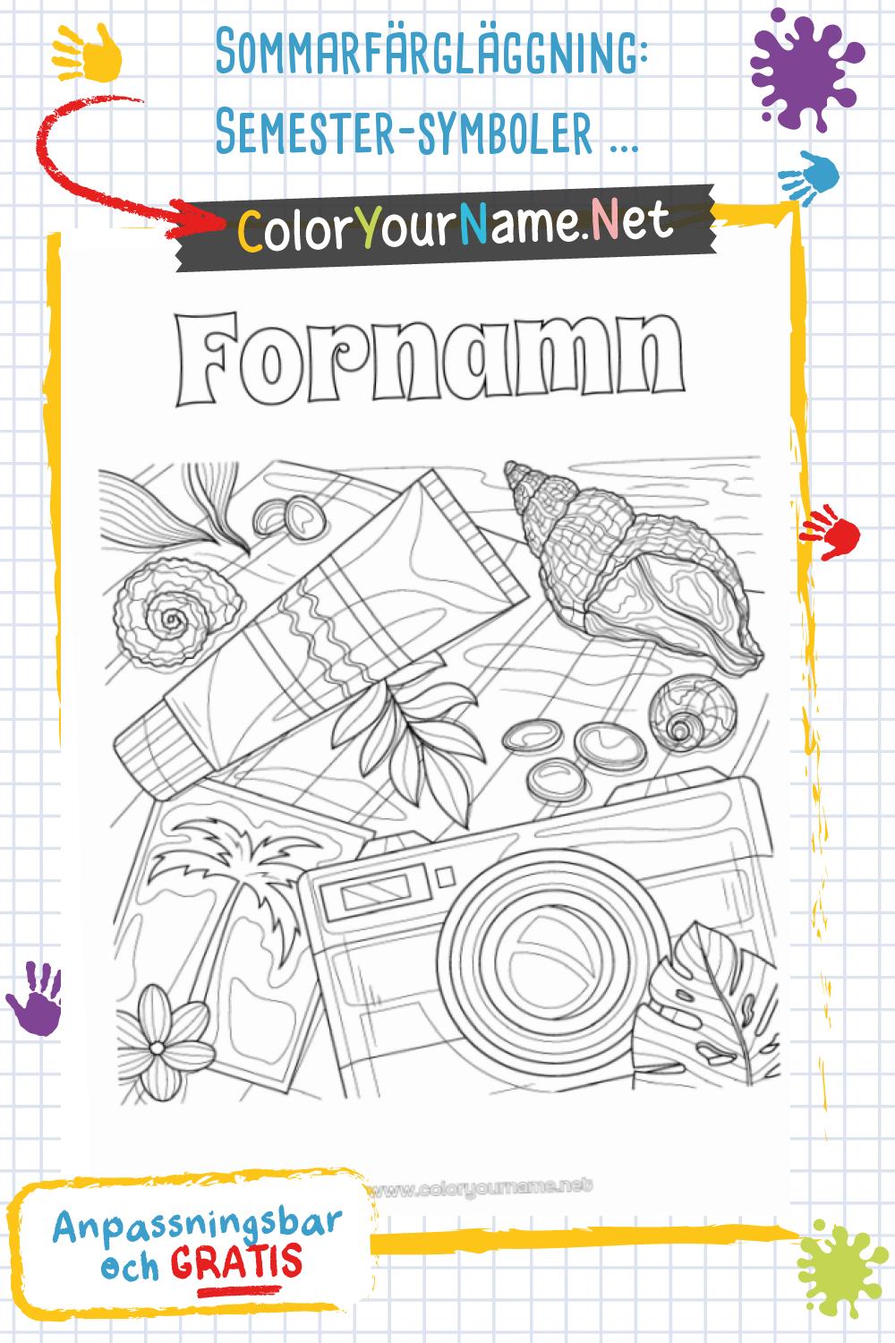 Sommarfärgläggning: Semester-symboler att skriva ut