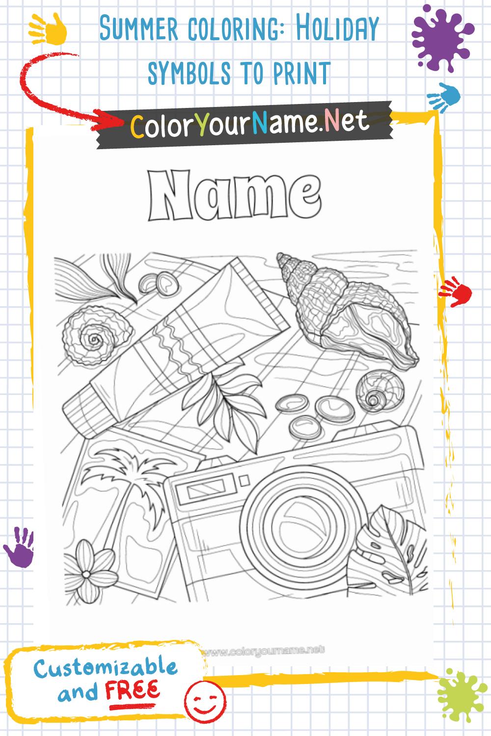 Summer coloring: Holiday symbols to print