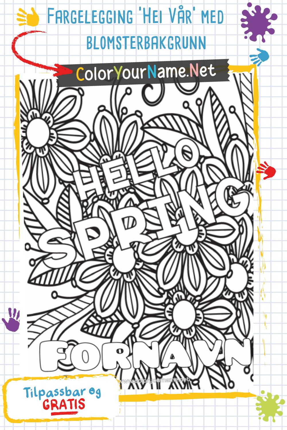 Fargelegging 'Hei Vår' med blomsterbakgrunn