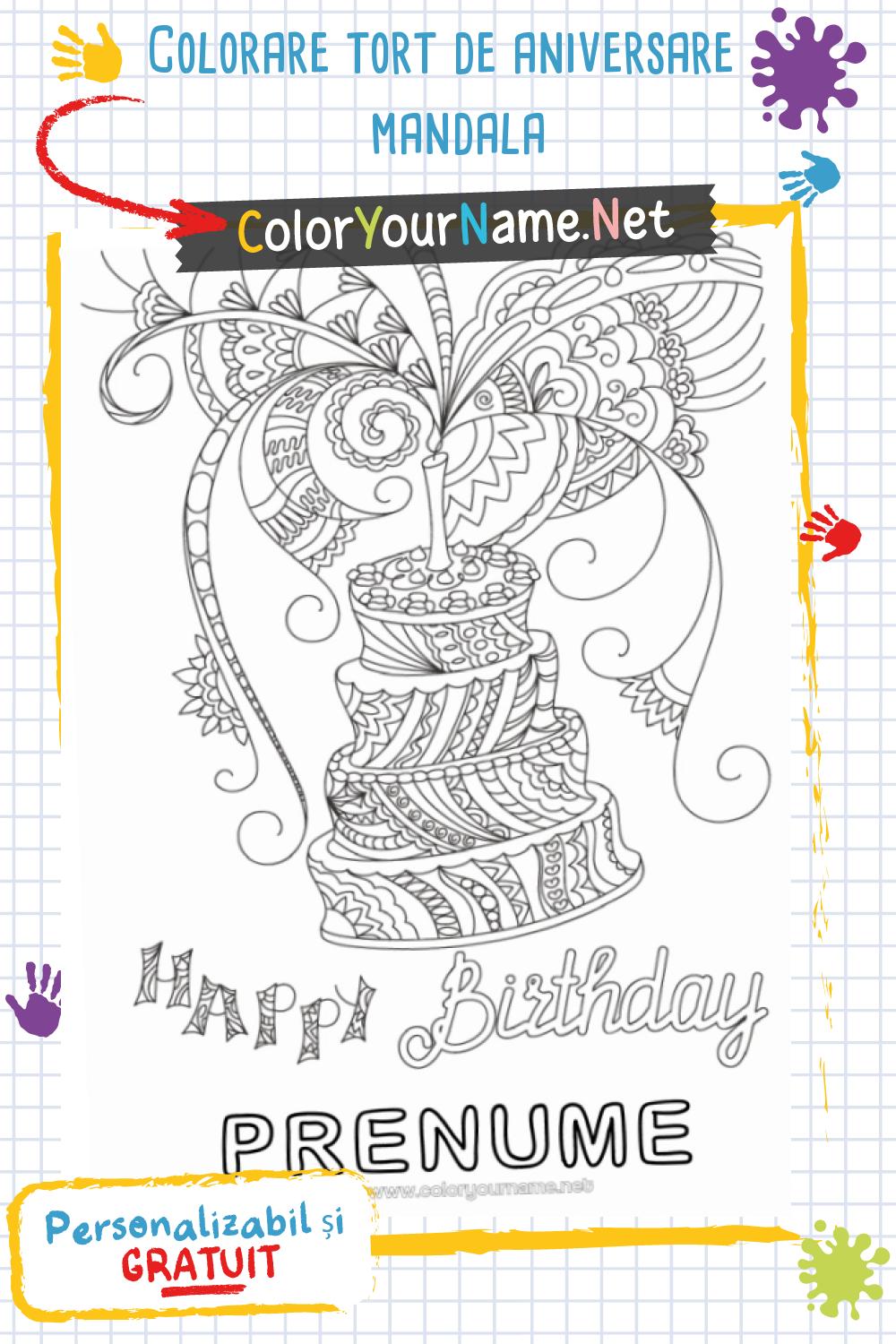 Colorare tort de aniversare mandala