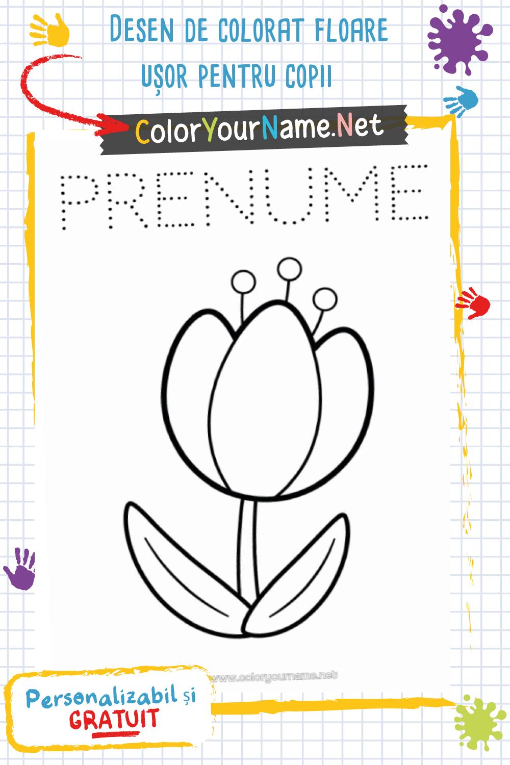 Desen de colorat floare ușor pentru copii