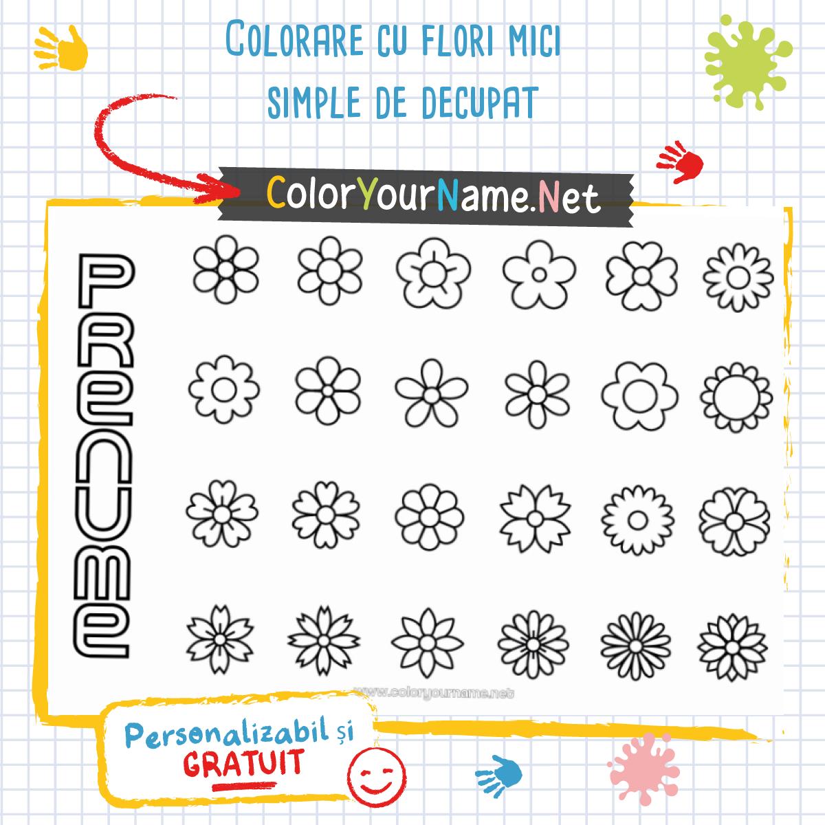 Colorare cu flori mici simple de decupat