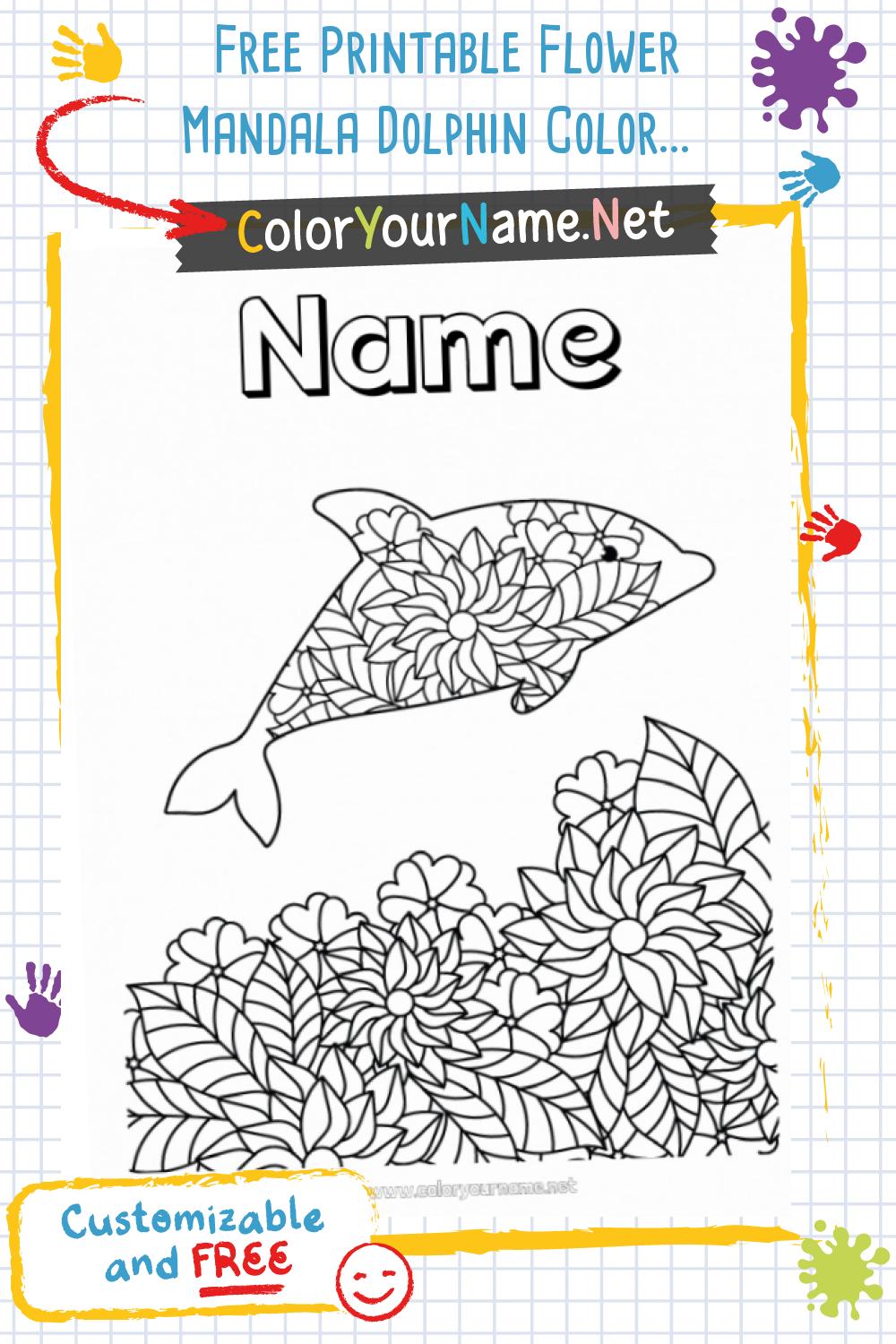 Free Printable Flower Mandala Dolphin Coloring Page
