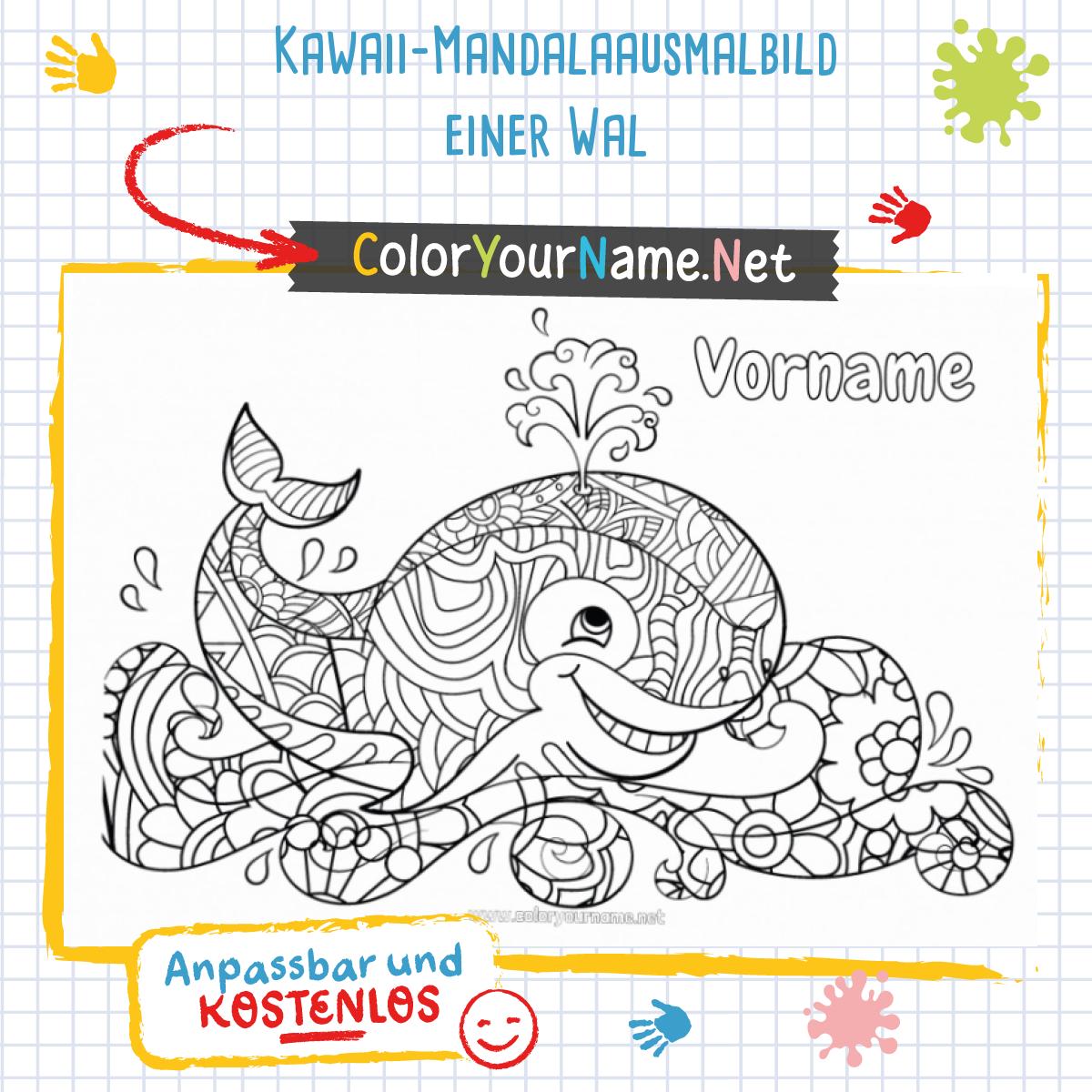 Kawaii-Mandalaausmalbild einer Wal