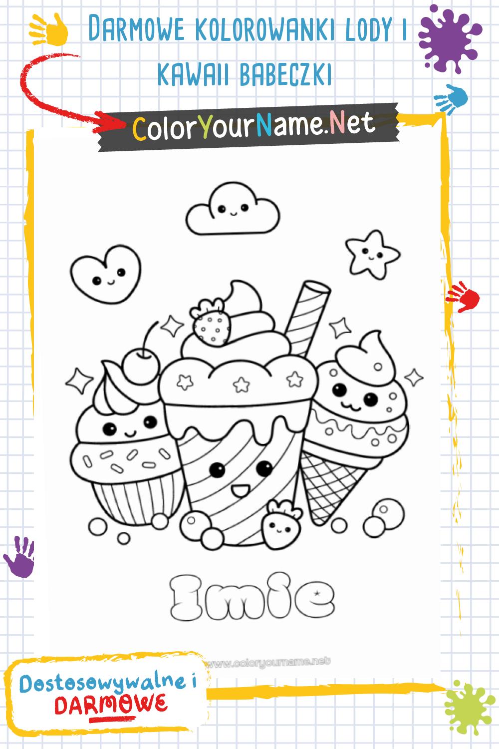 Darmowe kolorowanki lody i kawaii babeczki