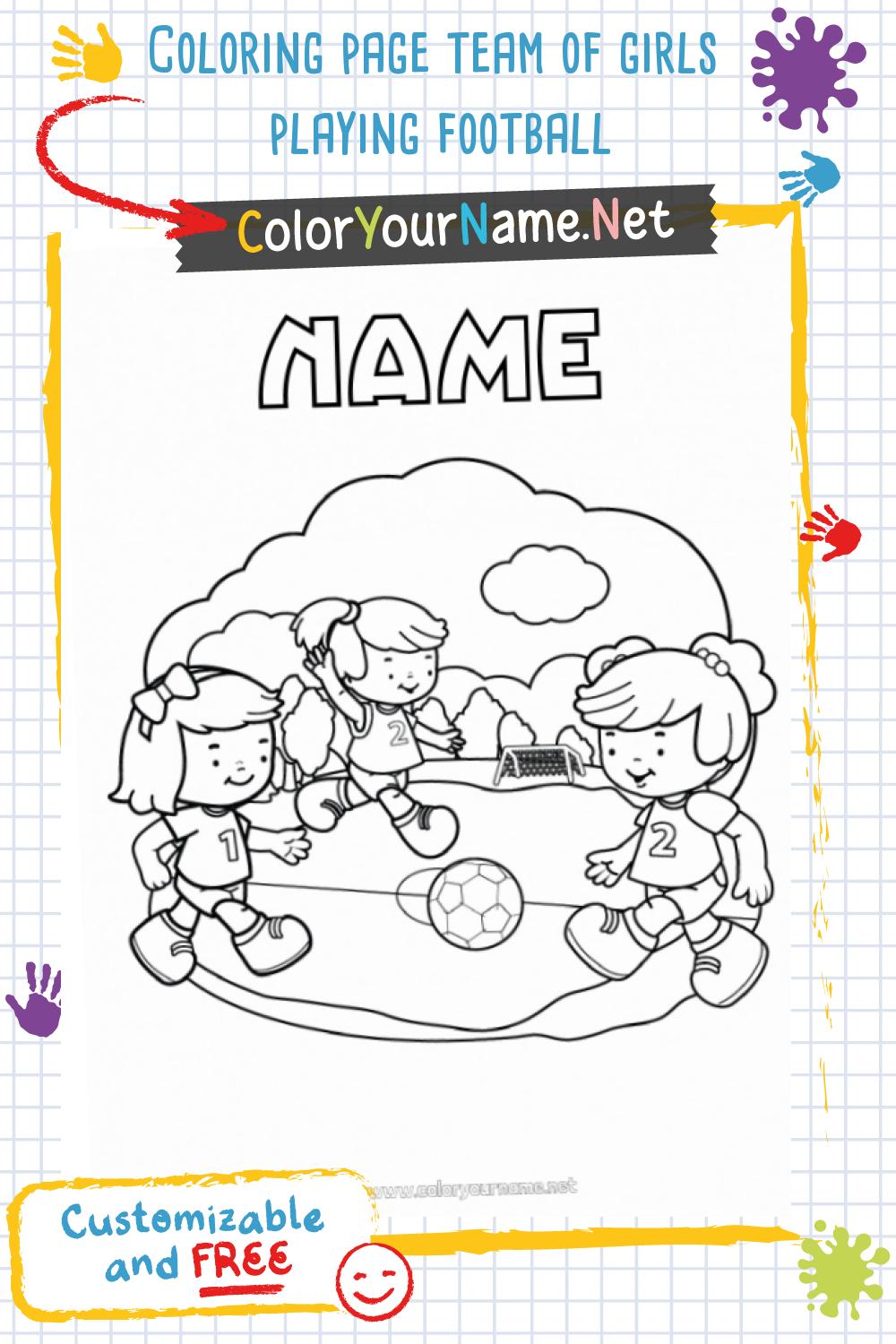 Coloring page team of girls playing football