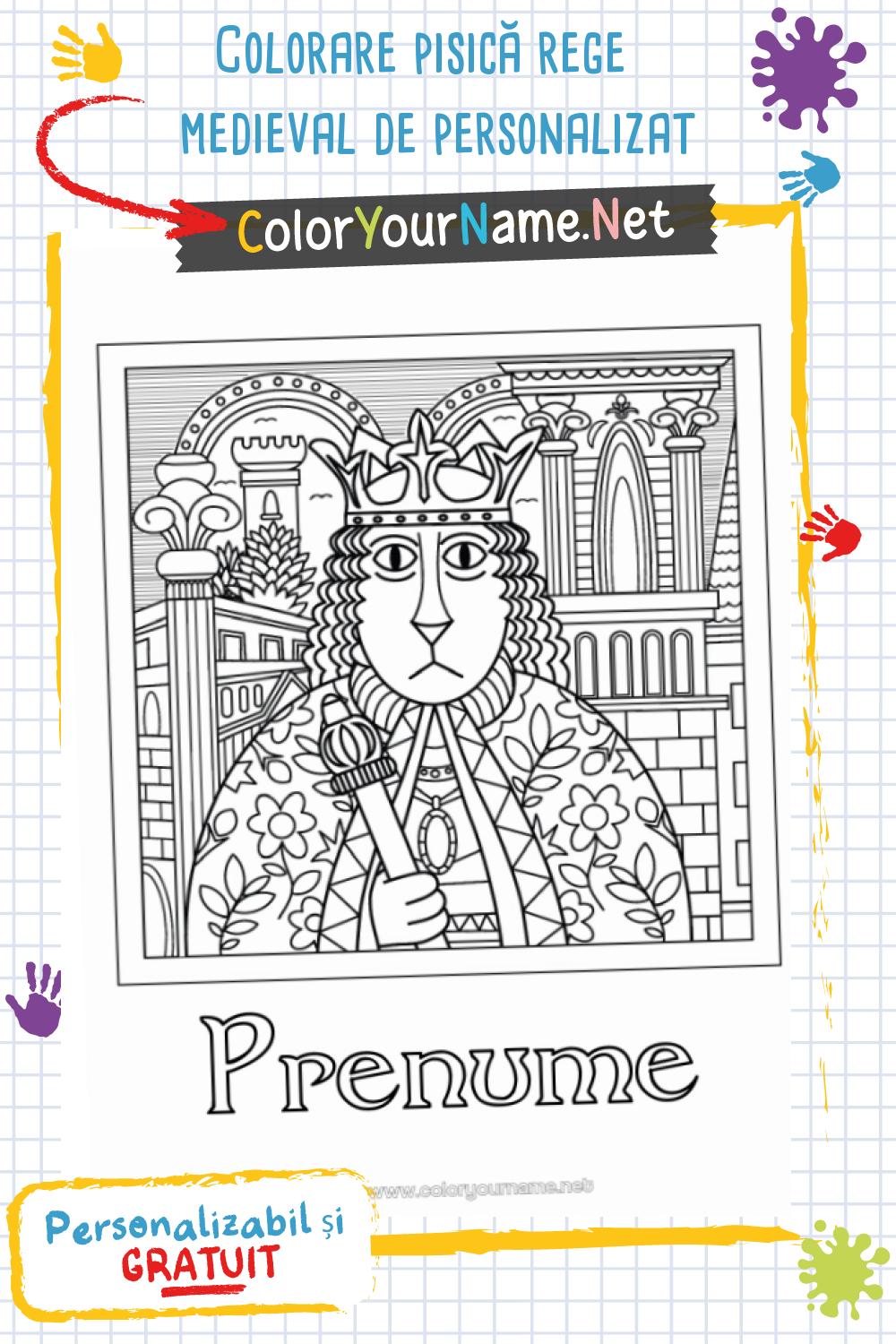 Colorare pisică rege medieval de personalizat