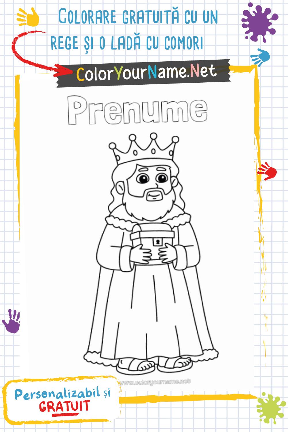 Colorare gratuită cu un rege și o ladă cu comori