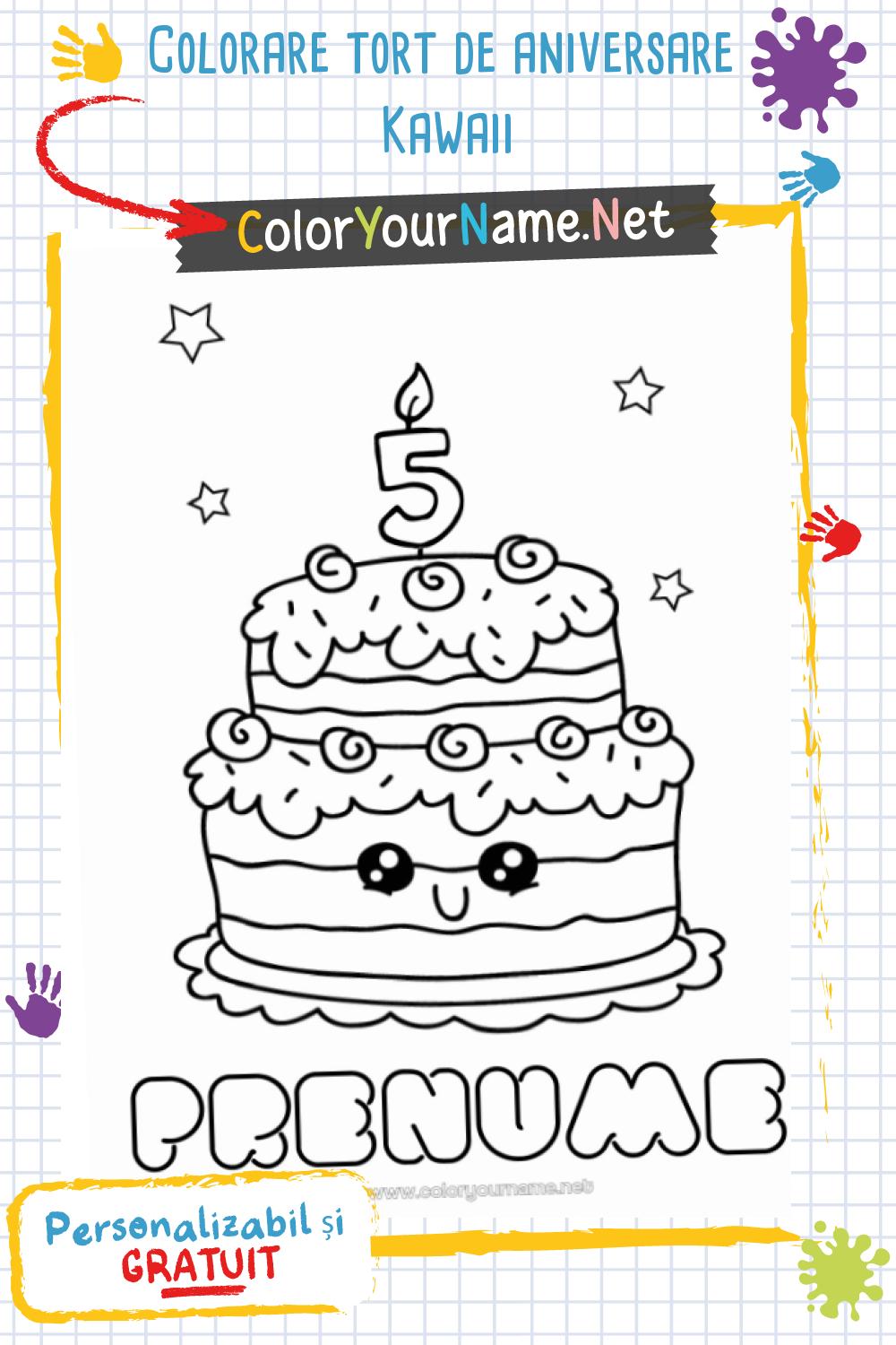 Colorare tort de aniversare Kawaii