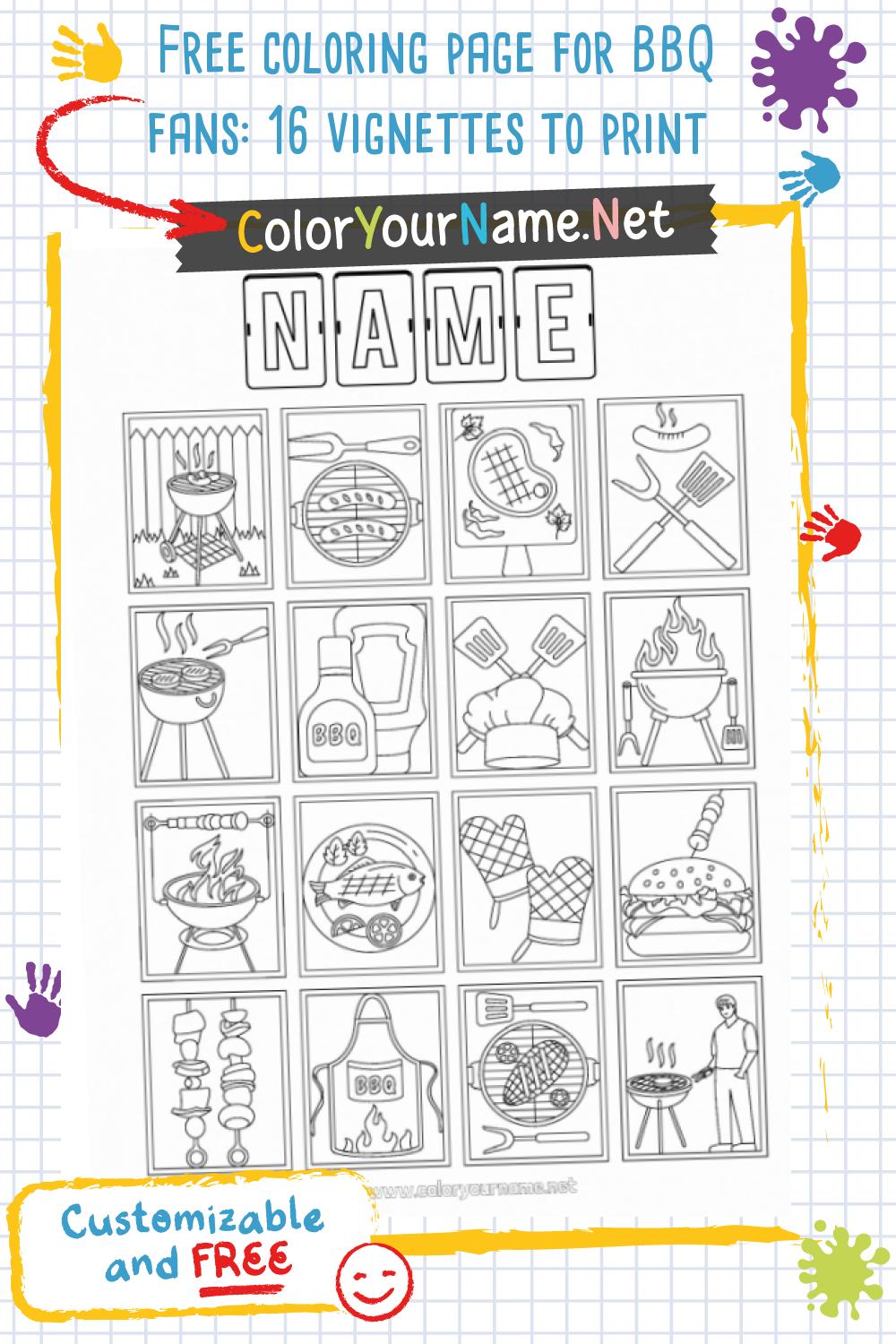 Free coloring page for BBQ fans: 16 vignettes to print