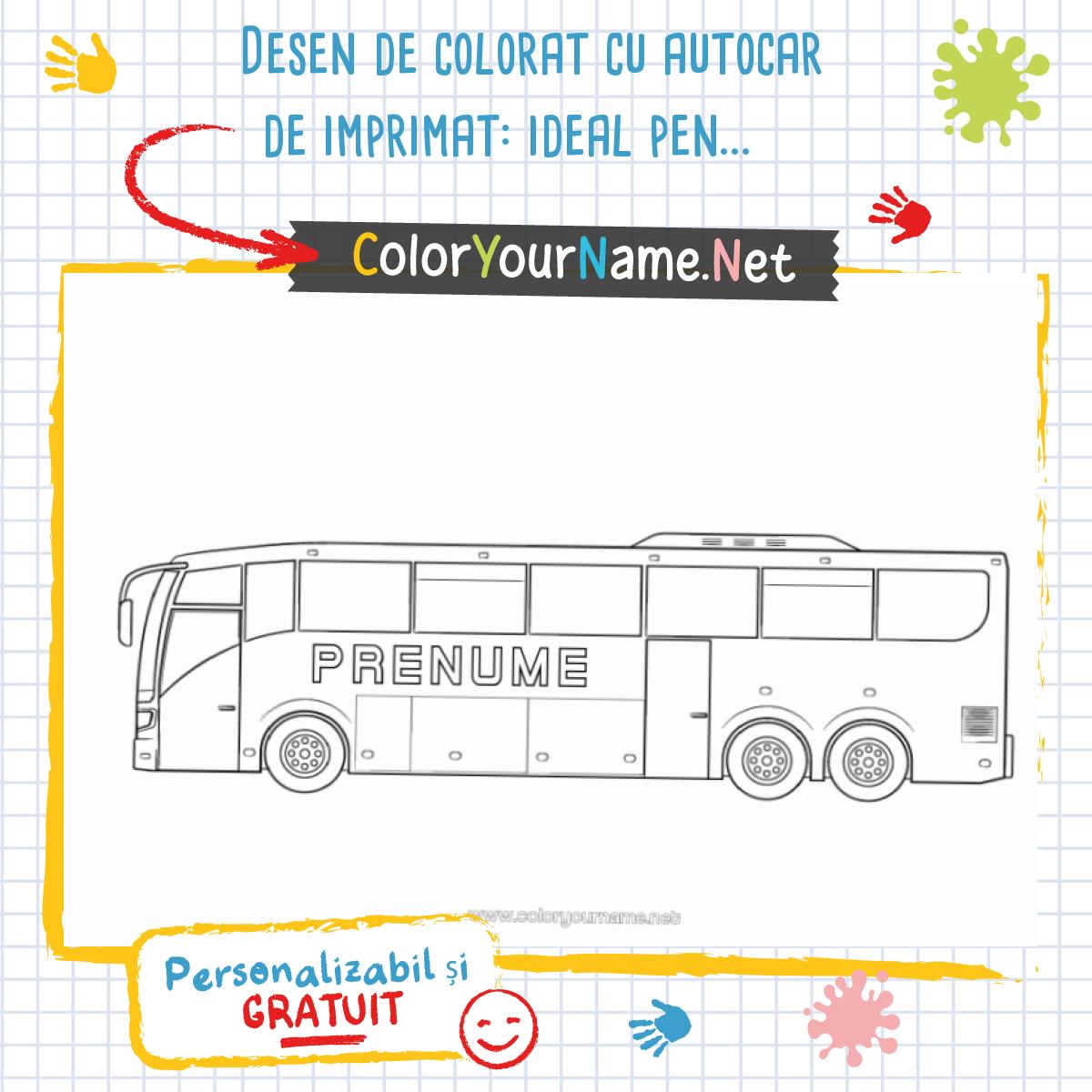 Desen de colorat cu autocar de imprimat: ideal pentru excursiile școlare.
