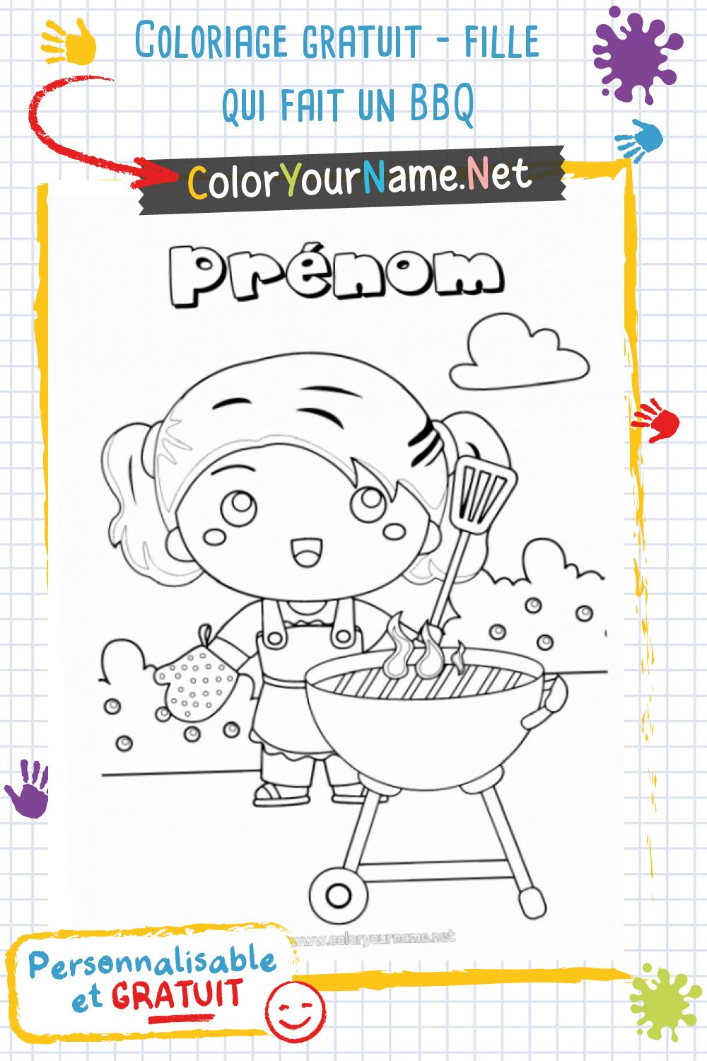 Coloriage gratuit - fille qui fait un BBQ