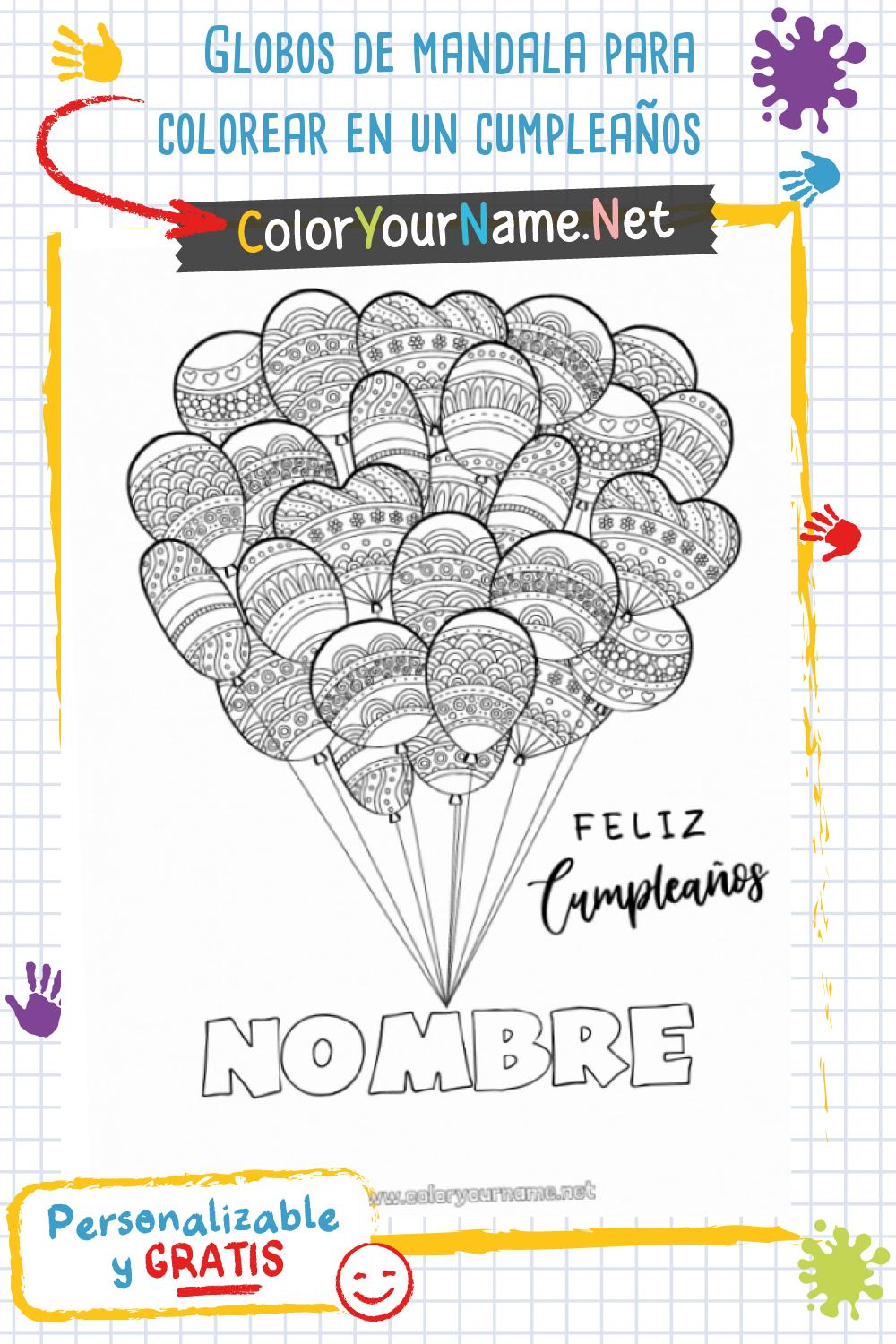 Globos de mandala para colorear en un cumpleaños