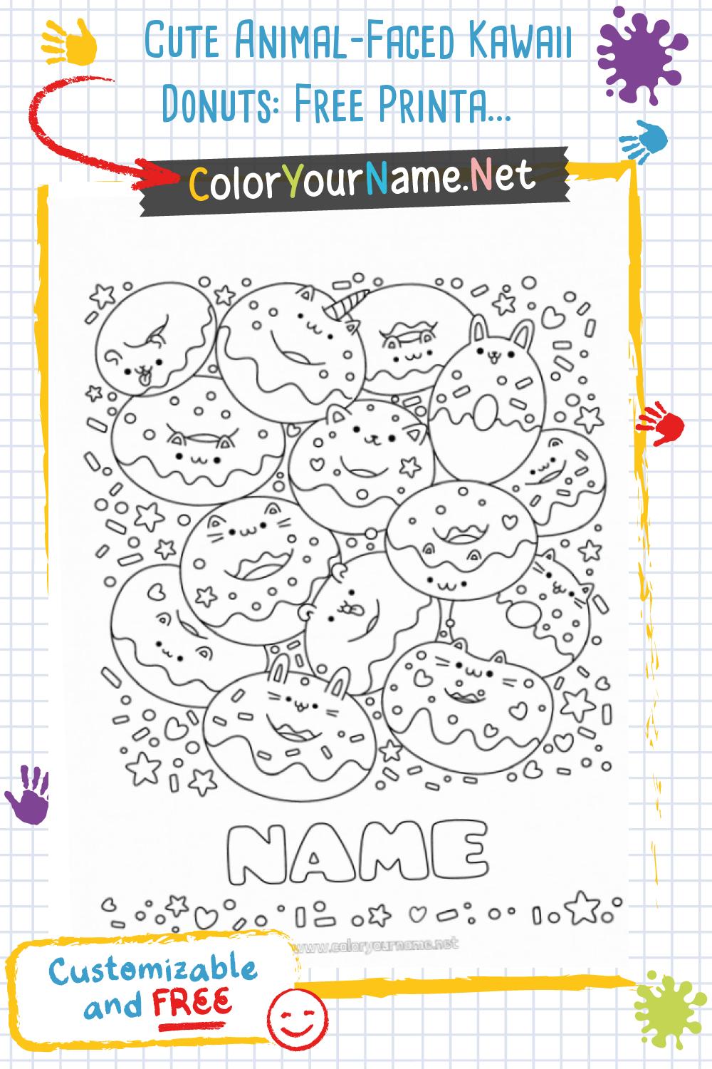 Cute Animal-Faced Kawaii Donuts: Free Printable Coloring Page