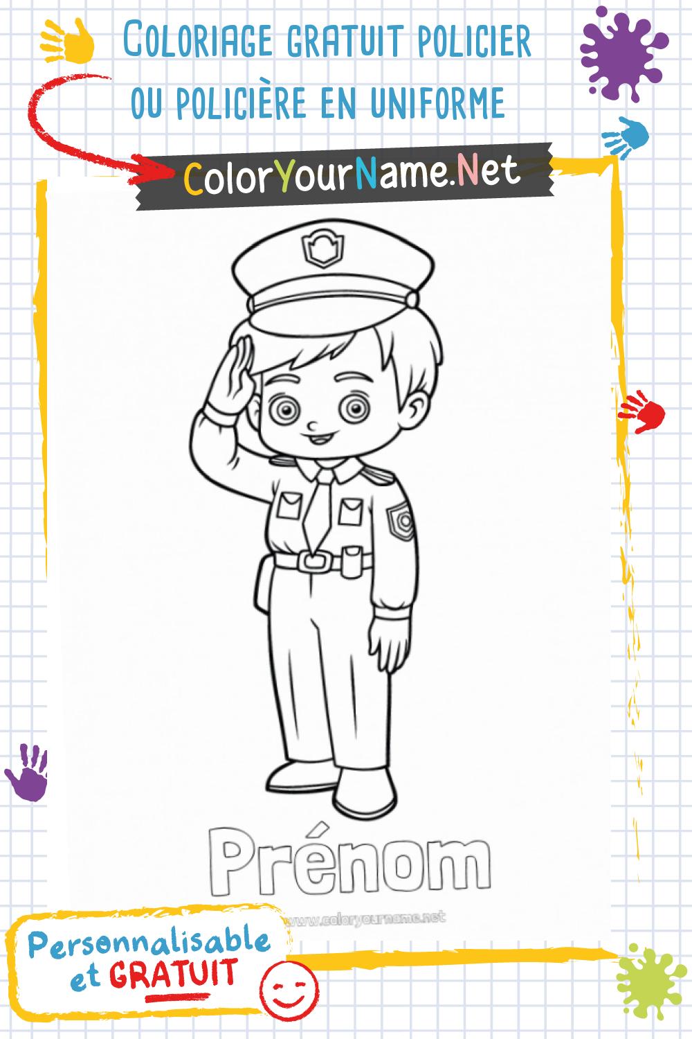 Coloriage gratuit policier ou policière en uniforme