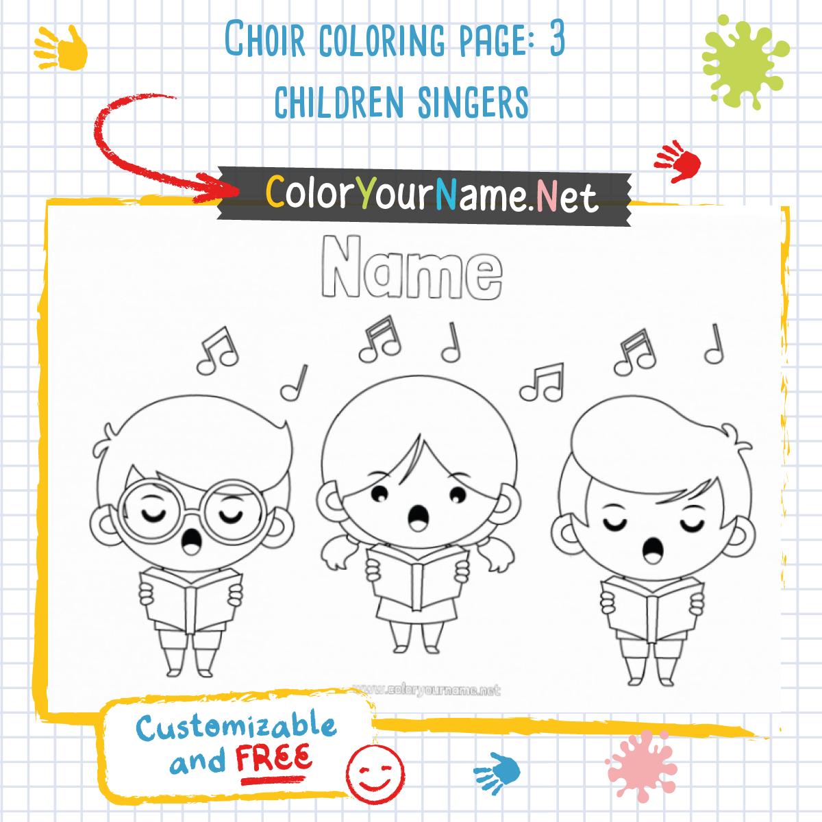 Choir coloring page: 3 children singers