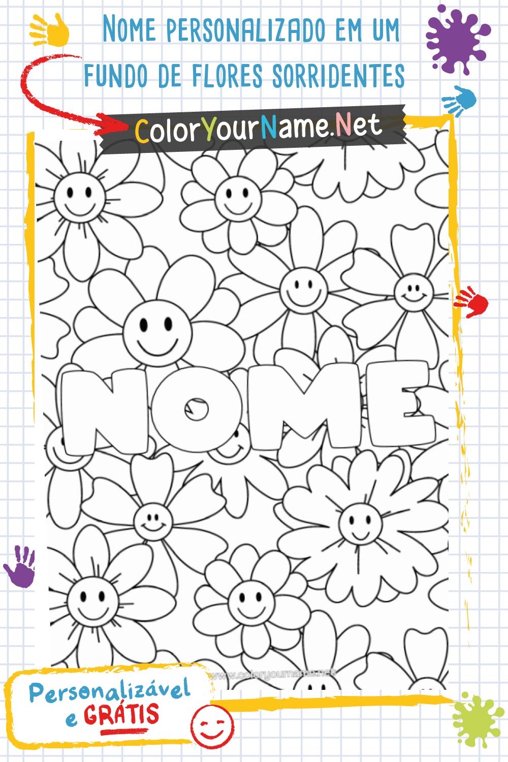 Nome personalizado em um fundo de flores sorridentes