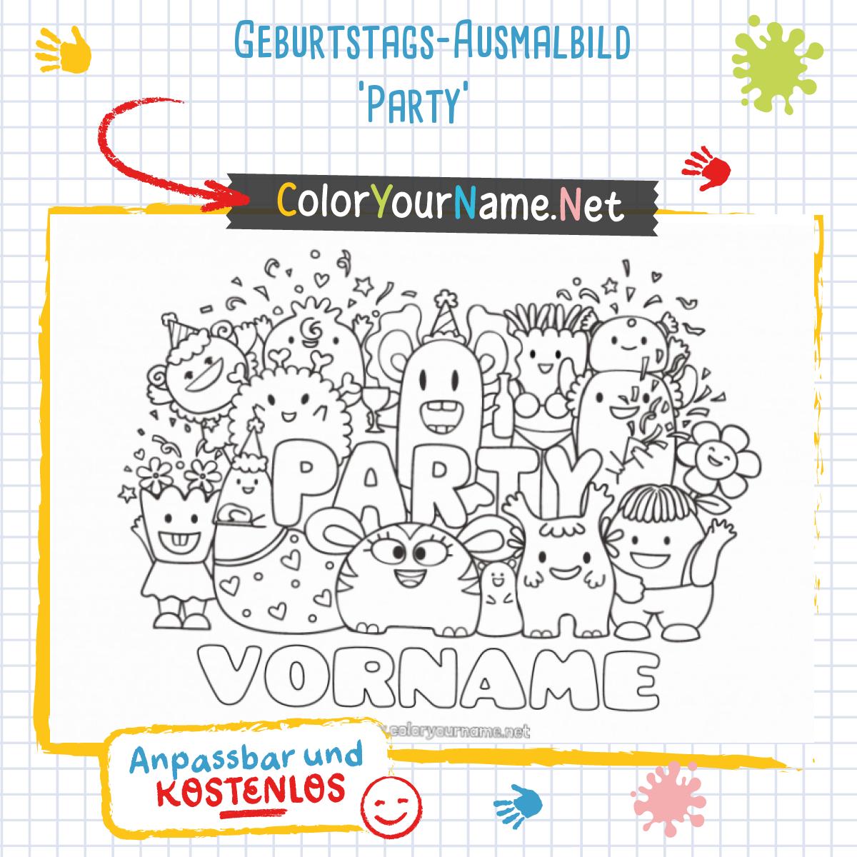 Geburtstags-Ausmalbild 'Party'