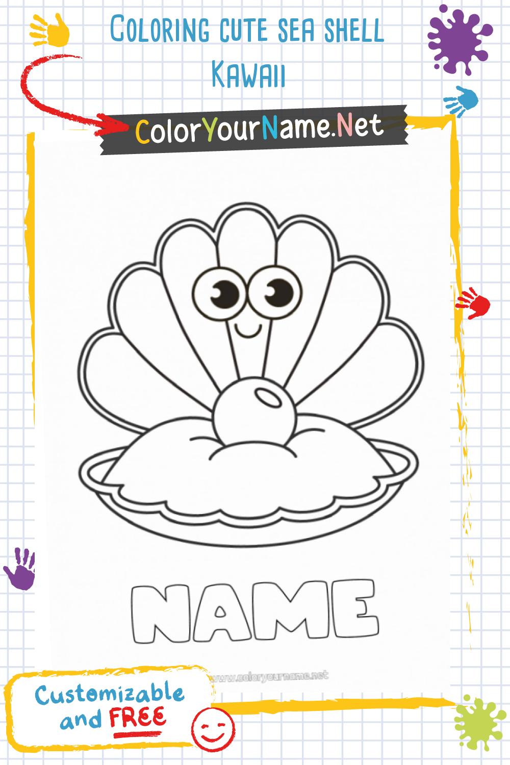 Coloring cute sea shell Kawaii