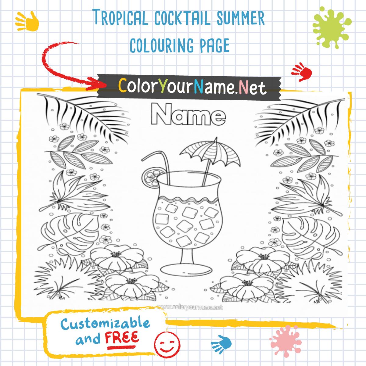 Tropical cocktail summer colouring page