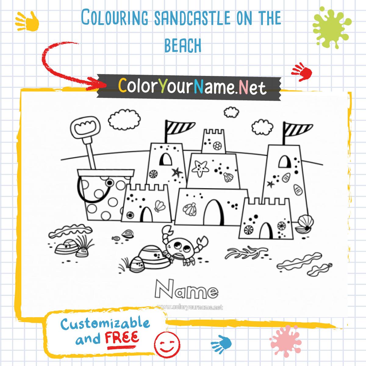 Colouring sandcastle on the beach