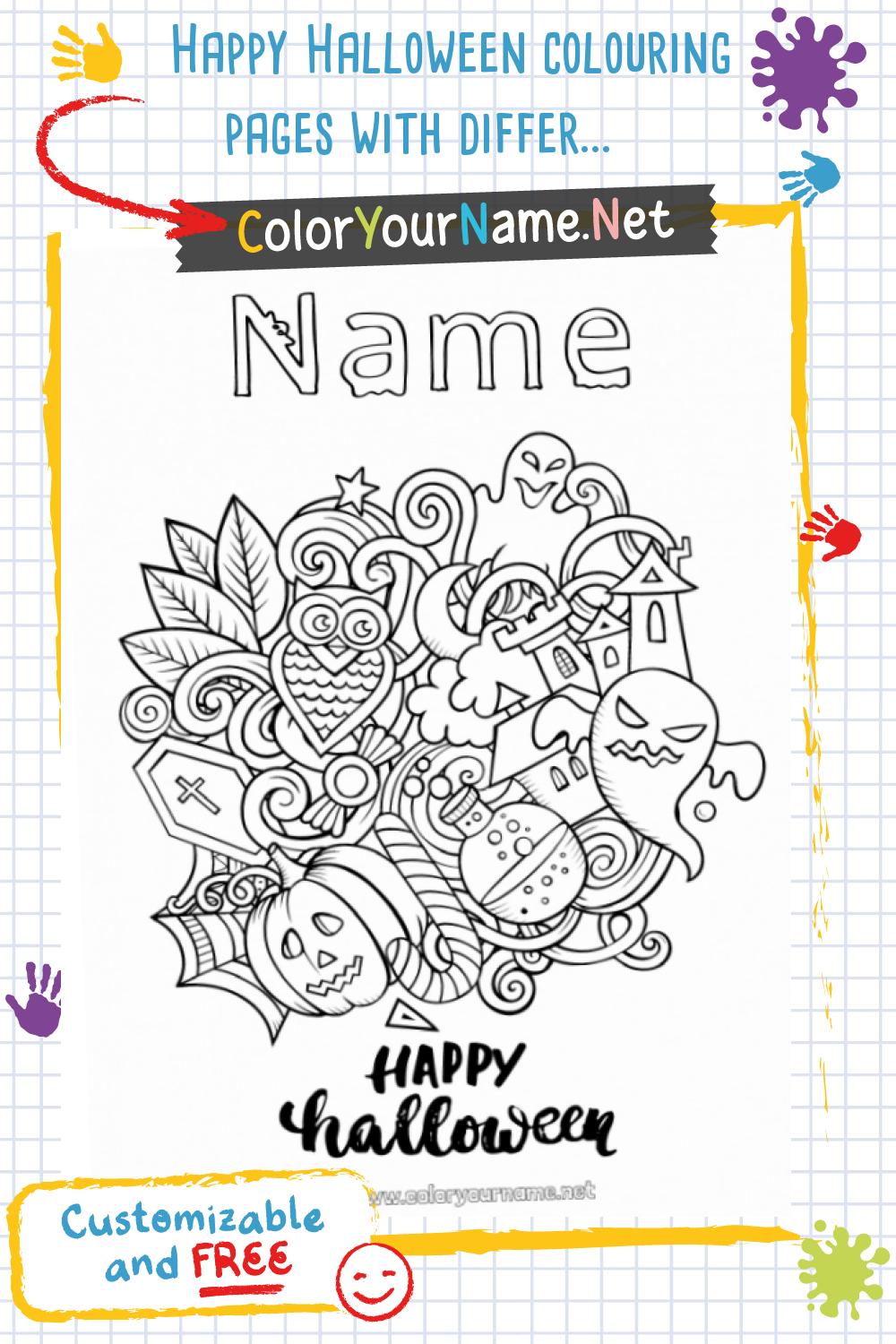 Happy Halloween colouring pages with different designs