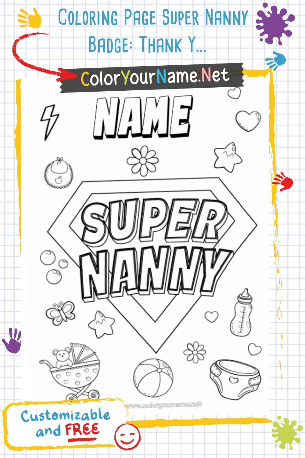 Coloring Page Super Nanny Badge: Thank Your Childminder!