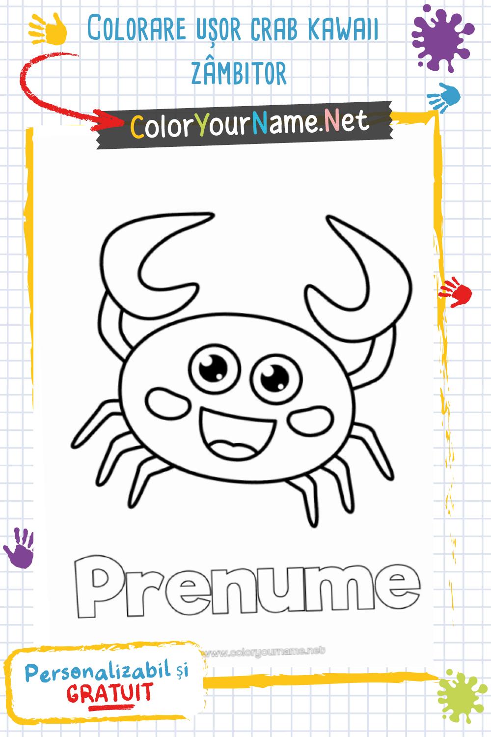 Colorare ușor crab kawaii zâmbitor