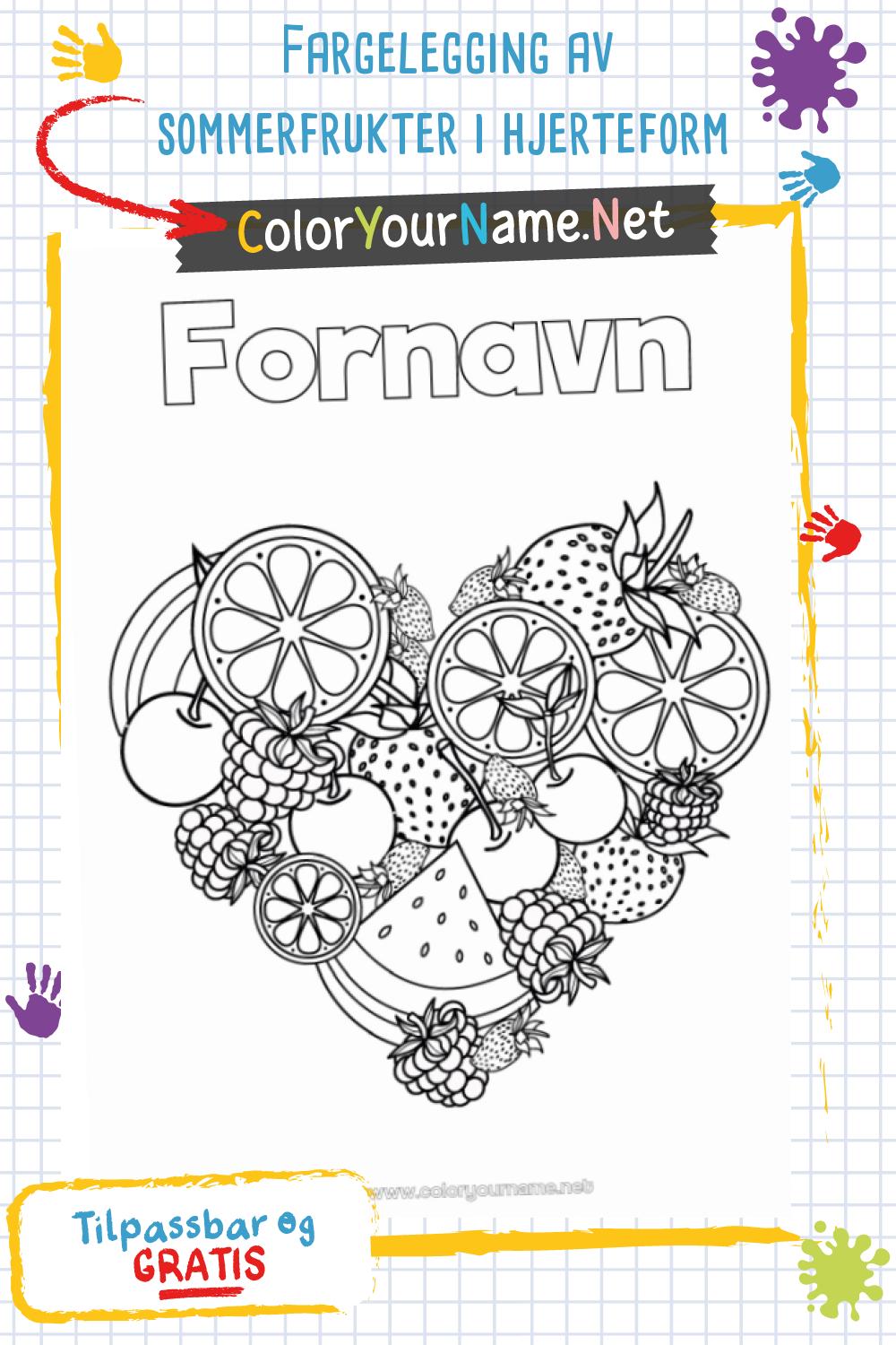Fargelegging av sommerfrukter i hjerteform