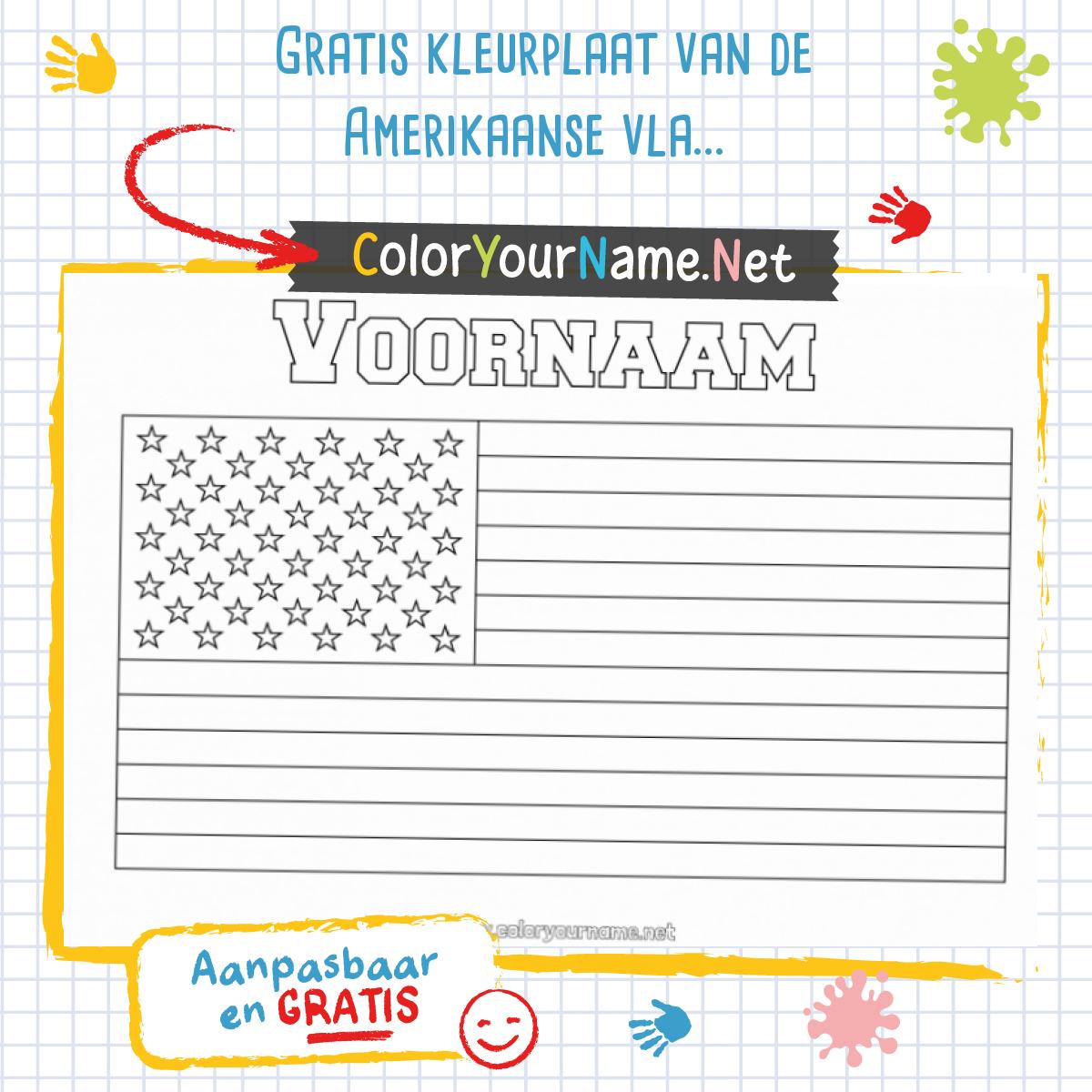 Gratis kleurplaat van de Amerikaanse vlag - Aanpassing mogelijk