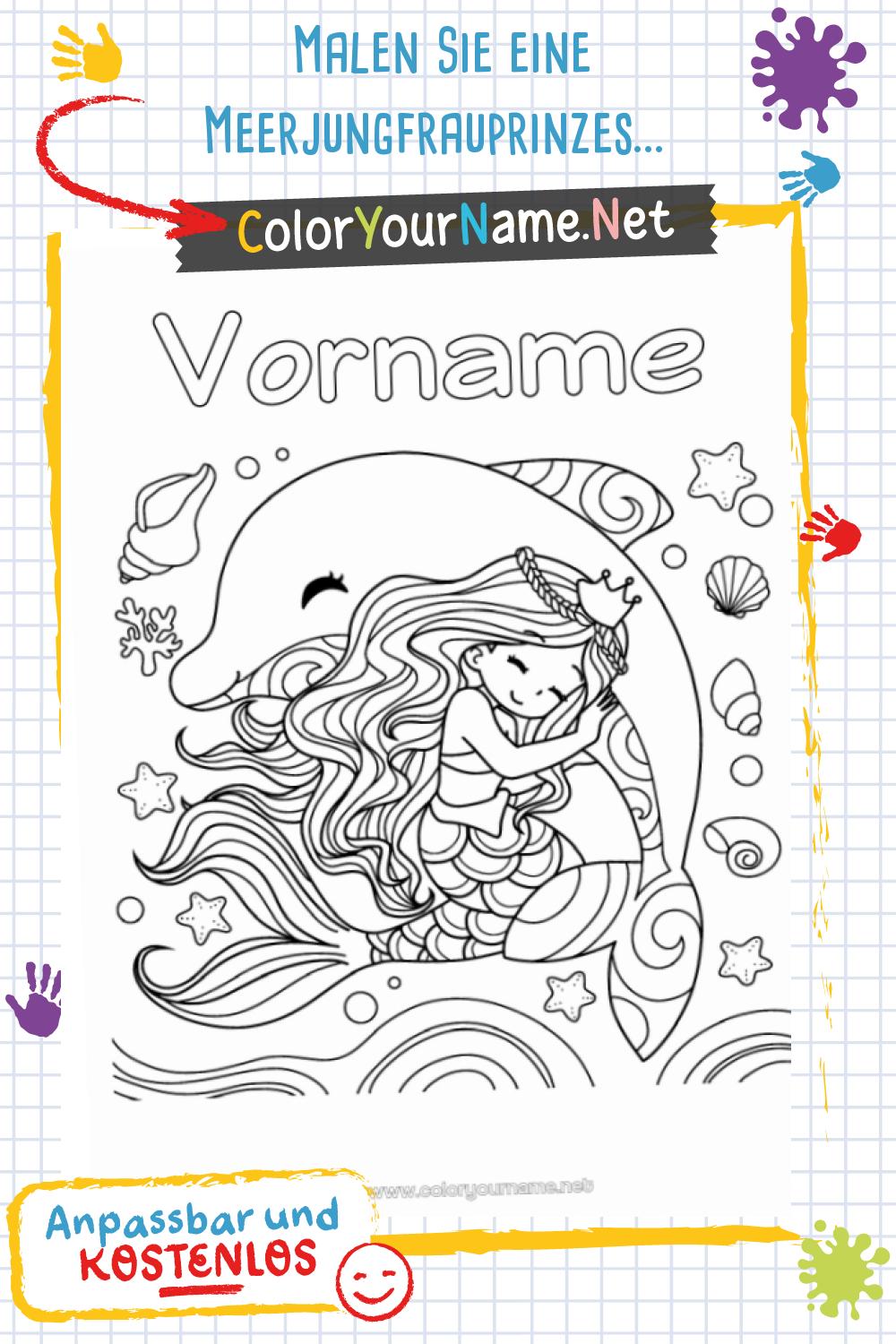 Malen Sie eine Meerjungfrauprinzessin und einen Delfin aus, die sich ...