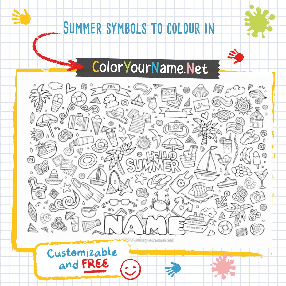 Summer symbols to colour in