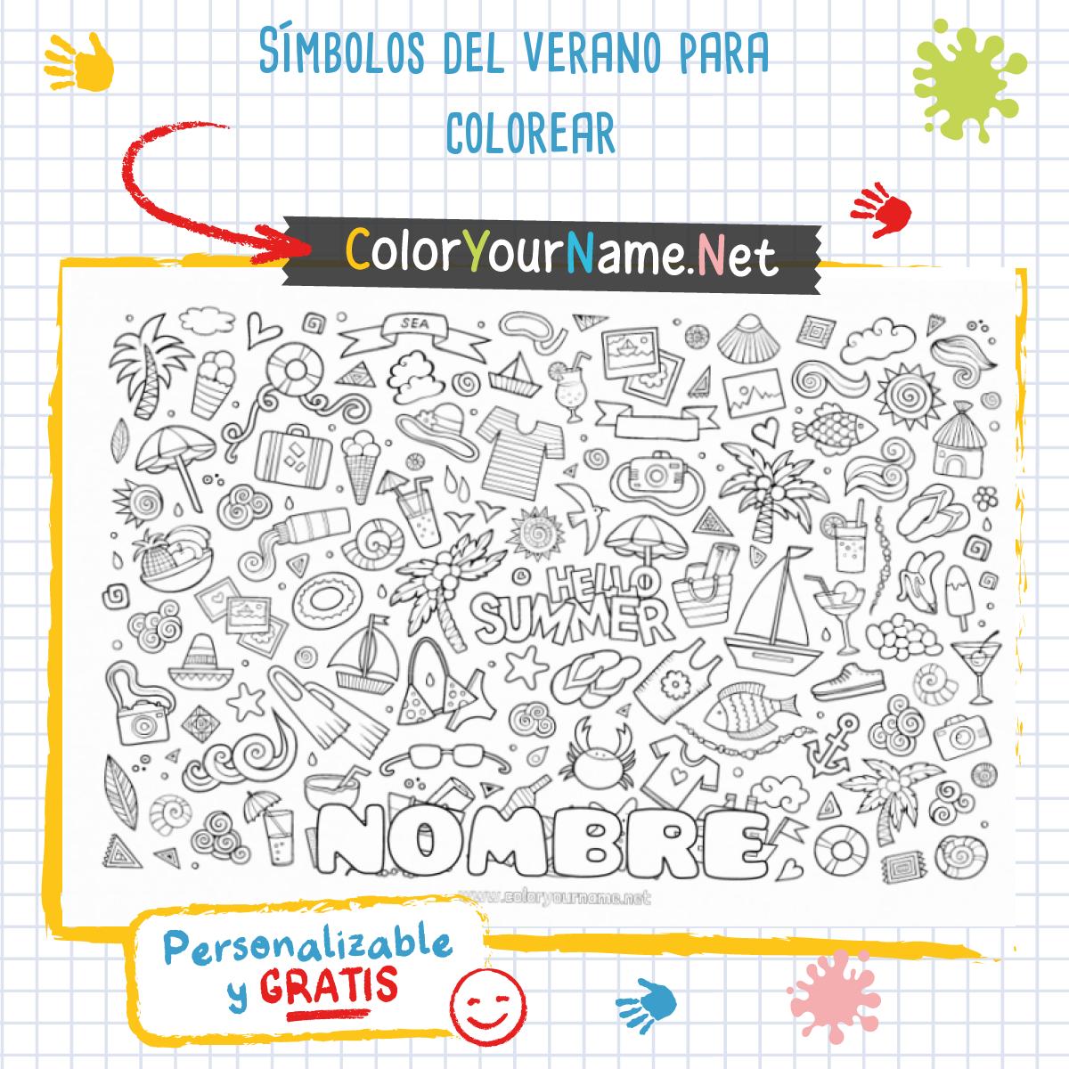 Símbolos del verano para colorear