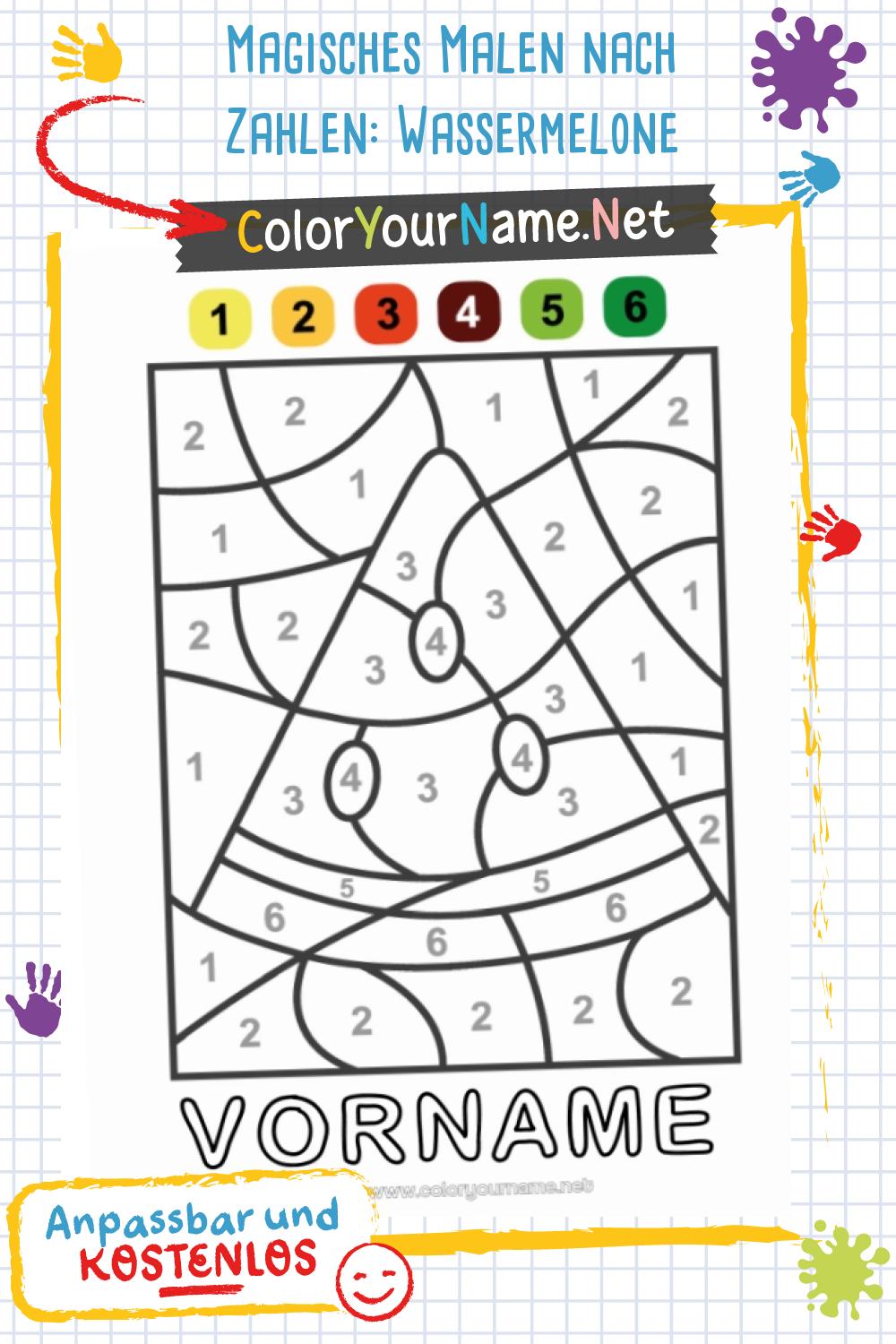 Magisches Malen nach Zahlen: Wassermelone