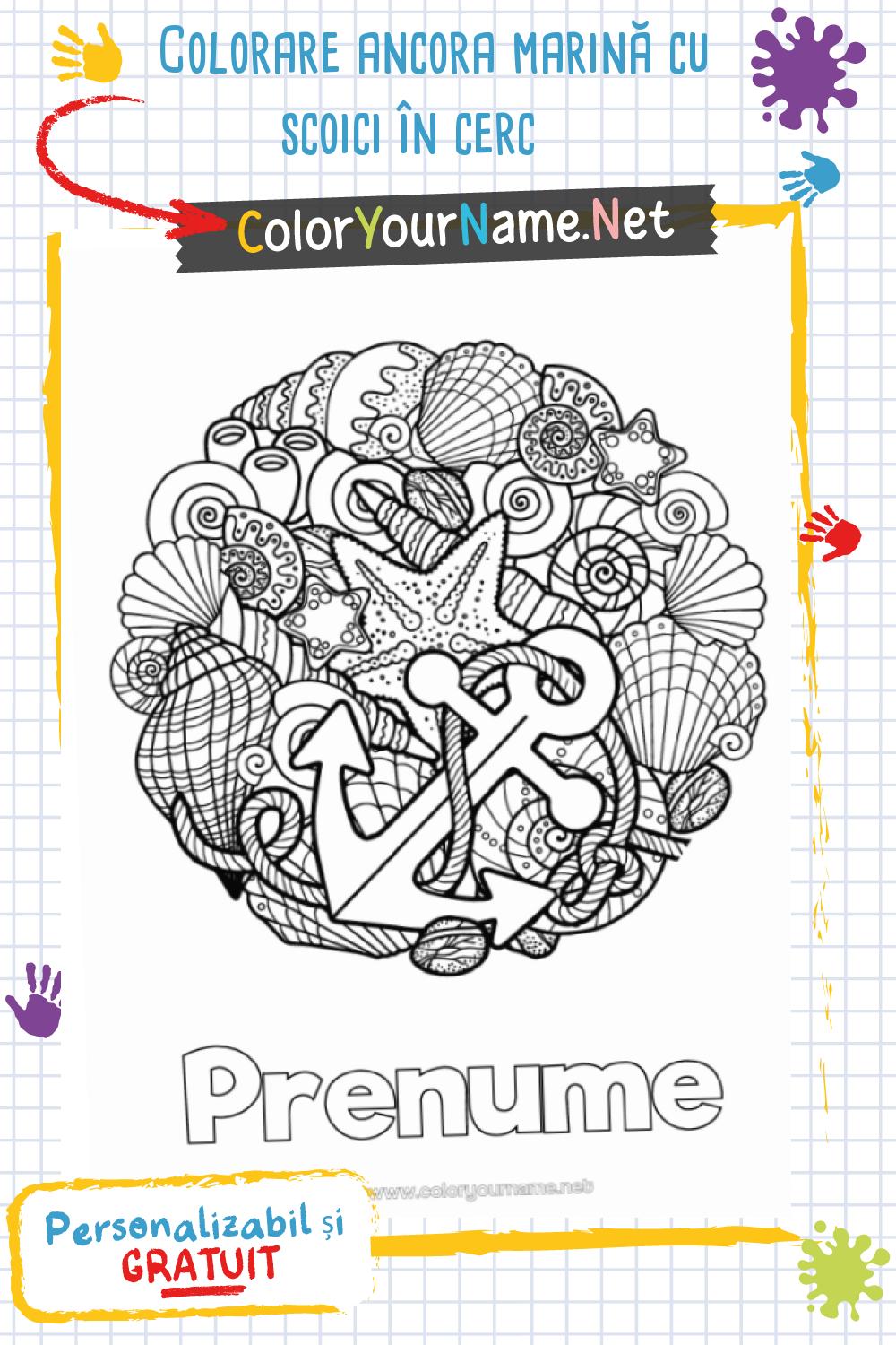 Colorare ancora marină cu scoici în cerc